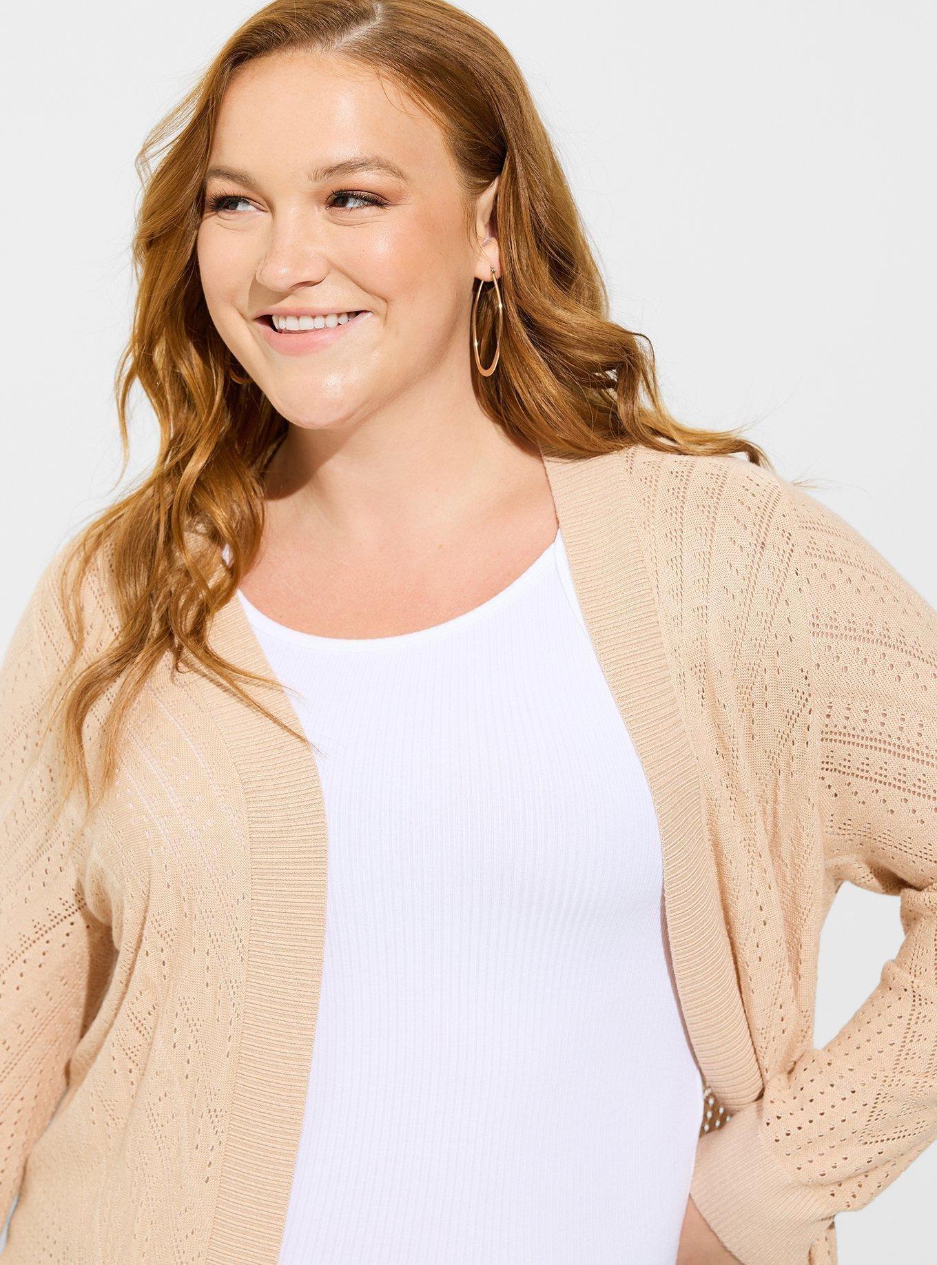 Plus Size - Pointelle Cardigan Open Front Sweater - Torrid