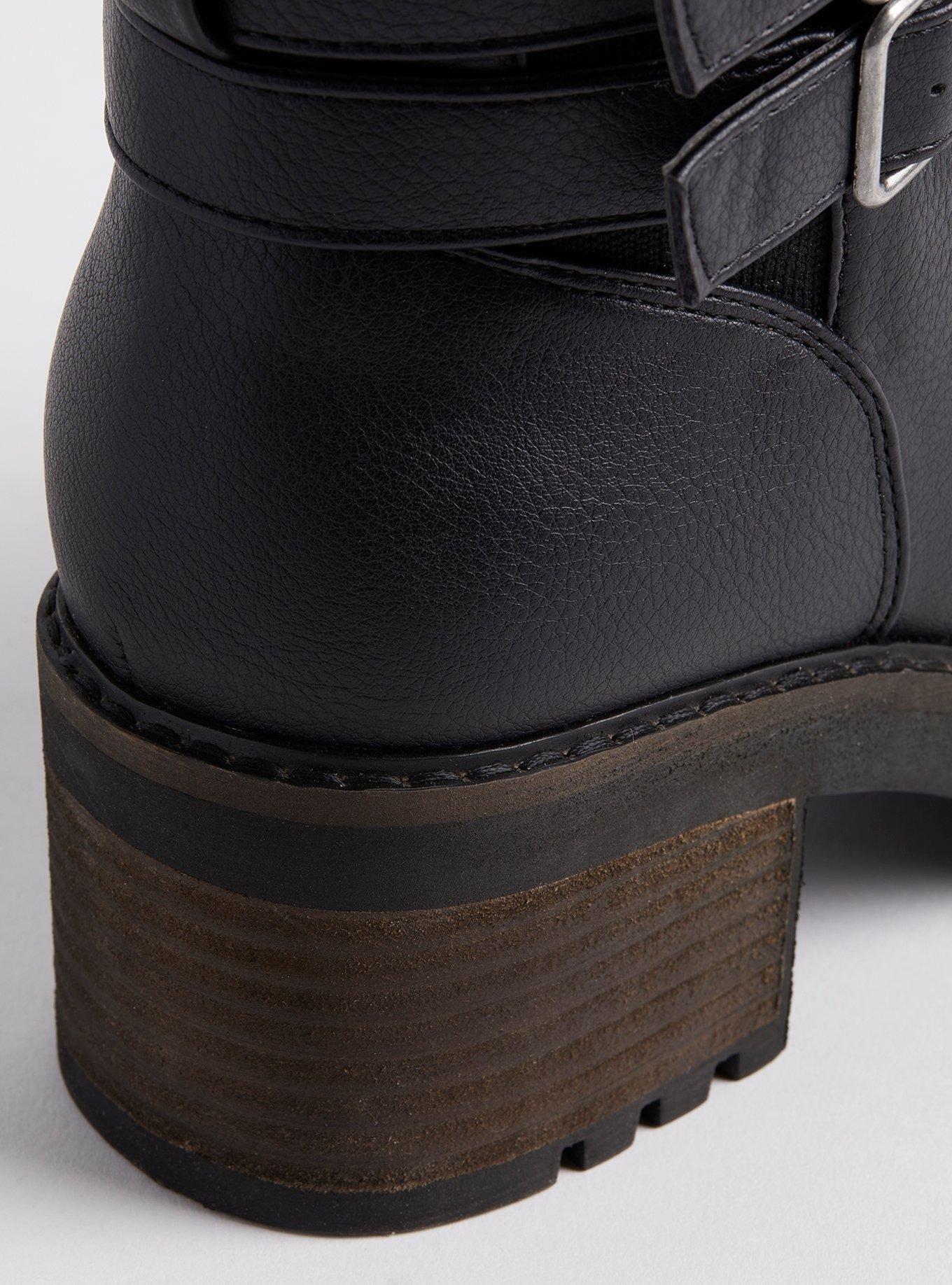 Plus Size - Lug Stacked Heel Buckle Knee Boot (WW) - Torrid