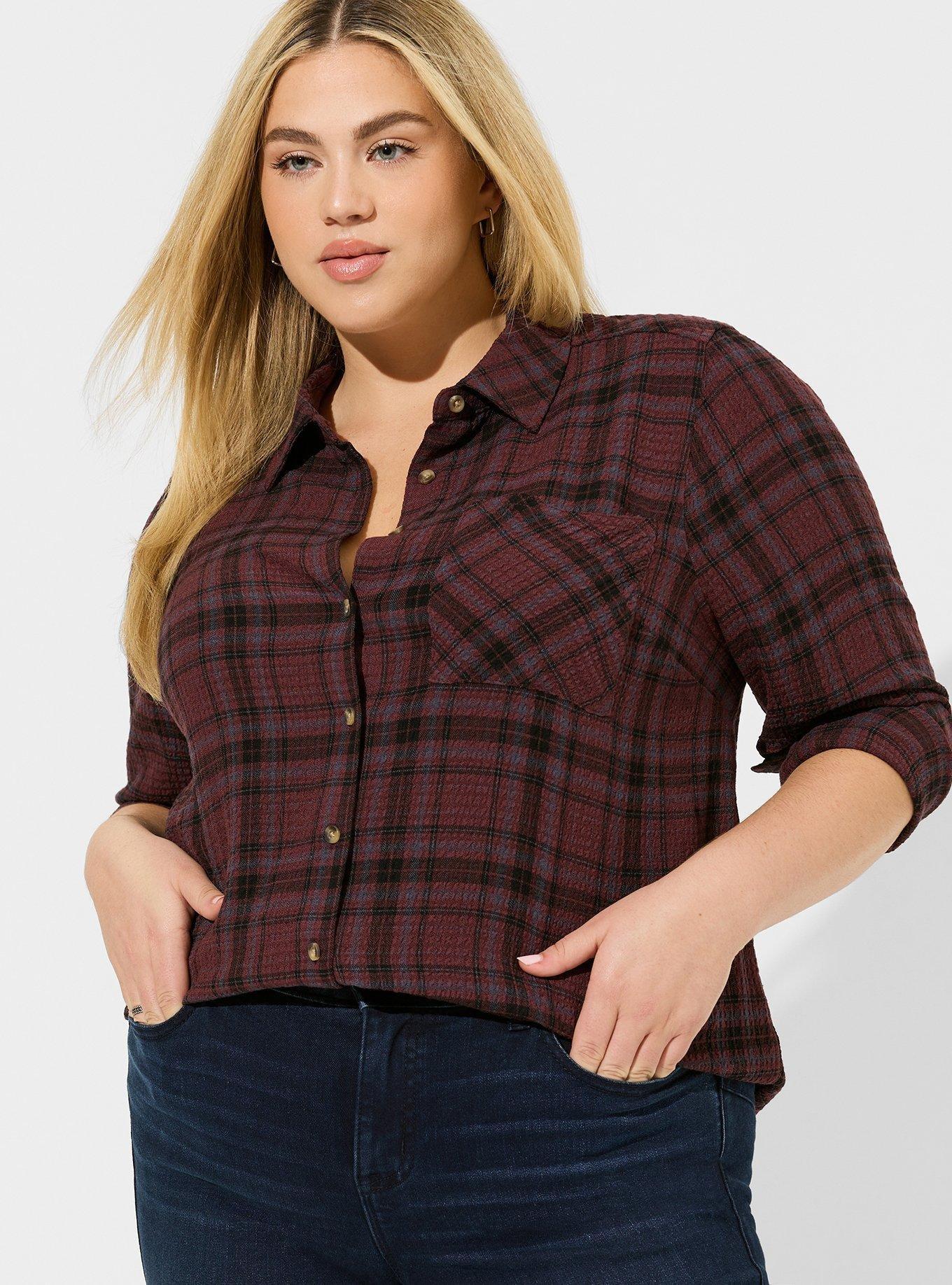 Plus Size - Lizzie Crinkle Flannel Gauze Button Up Top - Torrid