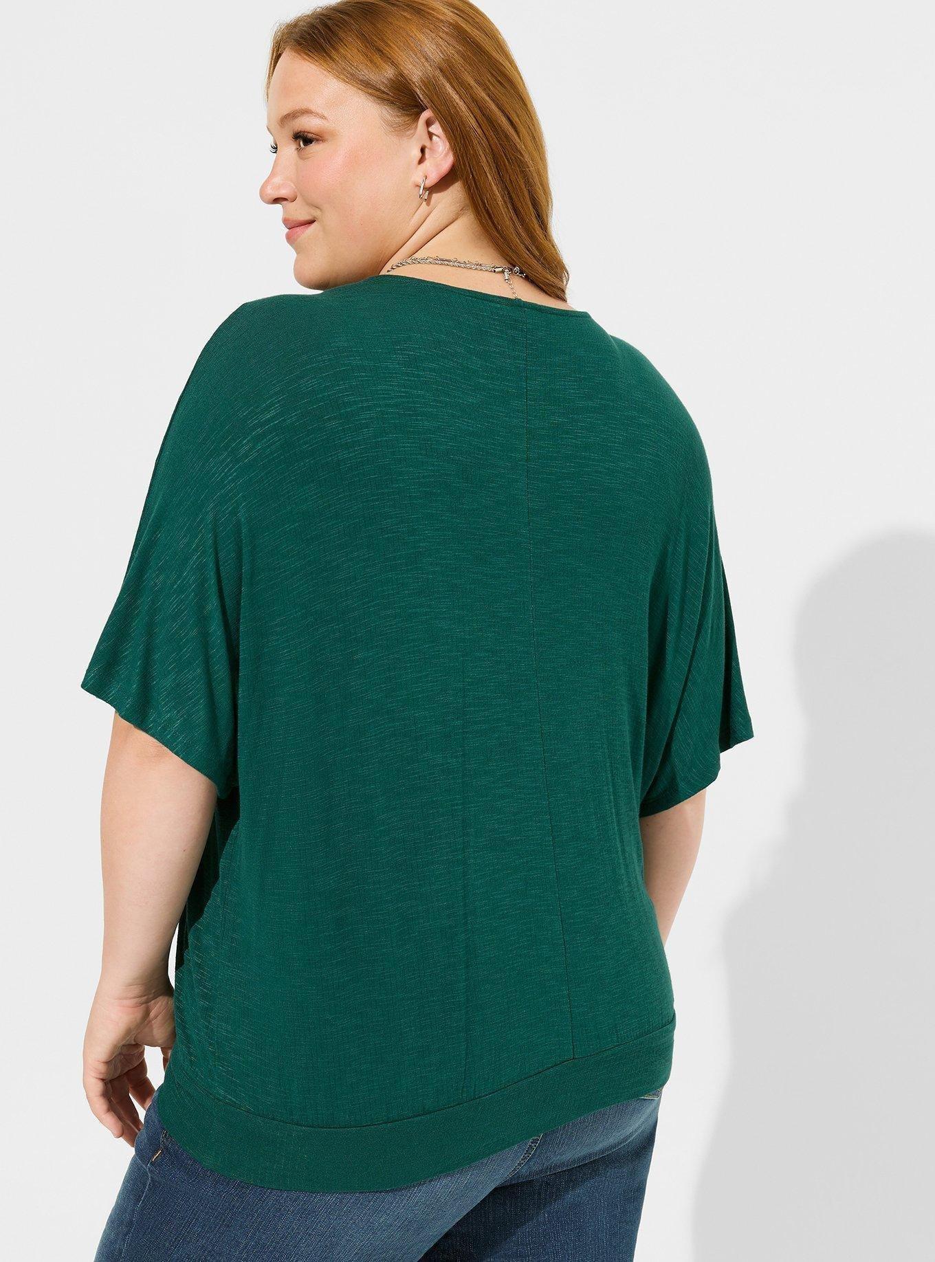 Plus Size - Textured Jersey V-Neck Lace Up Banded Dolman Top - Torrid