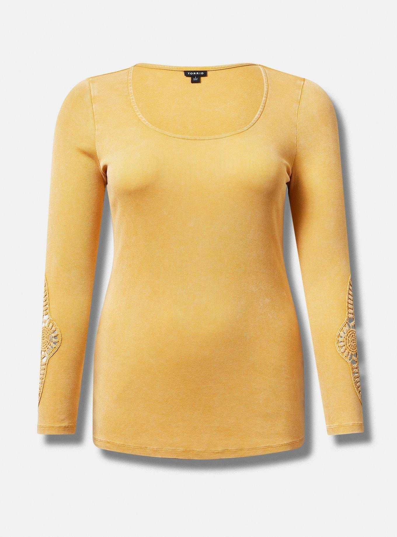 Plus Size - Cotton Modal Rib Scoop Neck Crochet Long Sleeve Top - Torrid