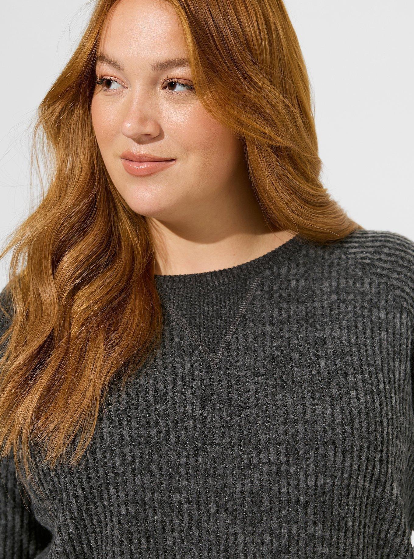 Plus Size - Brushed Waffle Raglan Long Sleeve Sweatshirt - Torrid