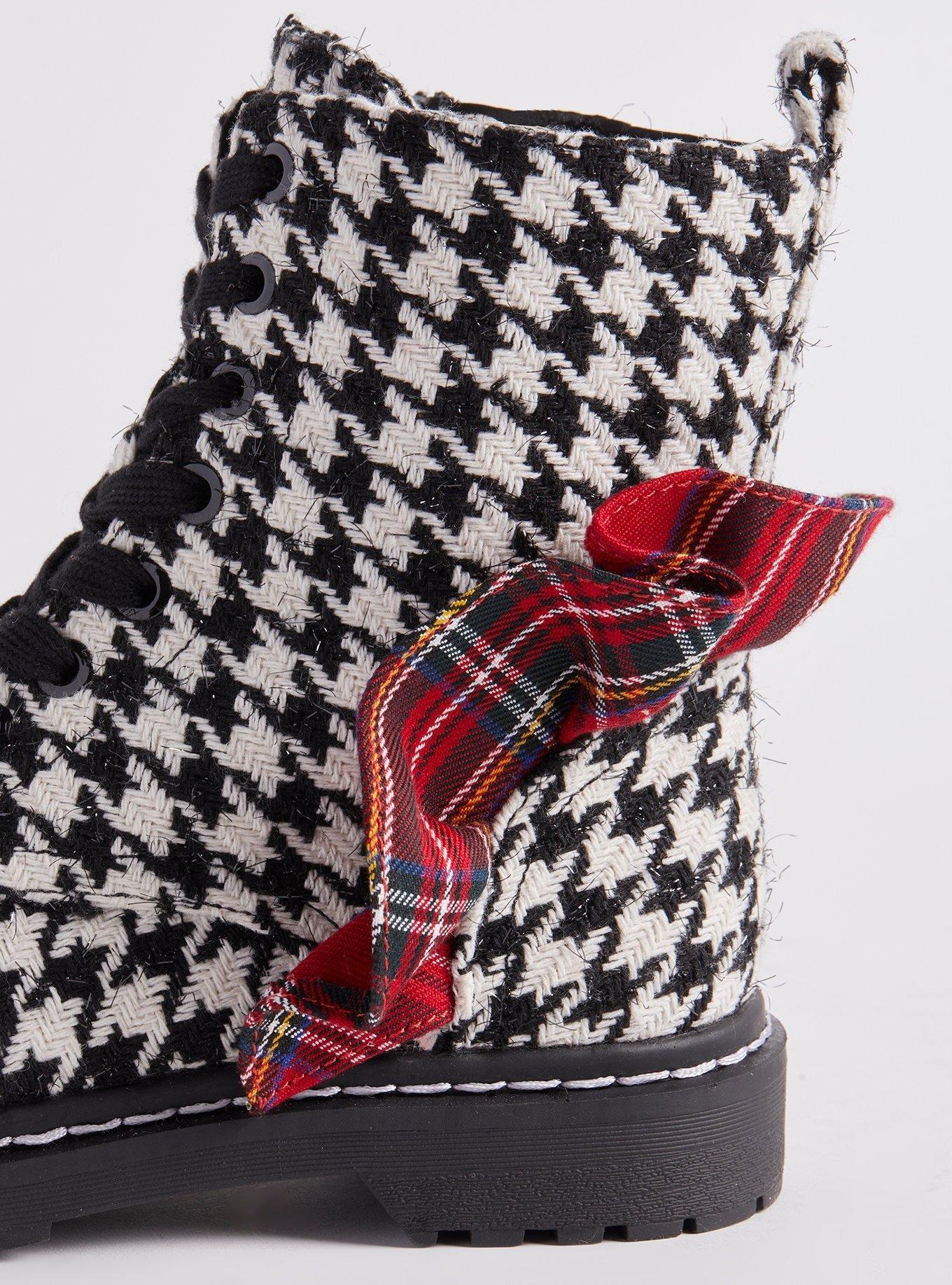 Plus Size - Betsey Johnson Houndstooth Combat Ruffle Boot - Torrid