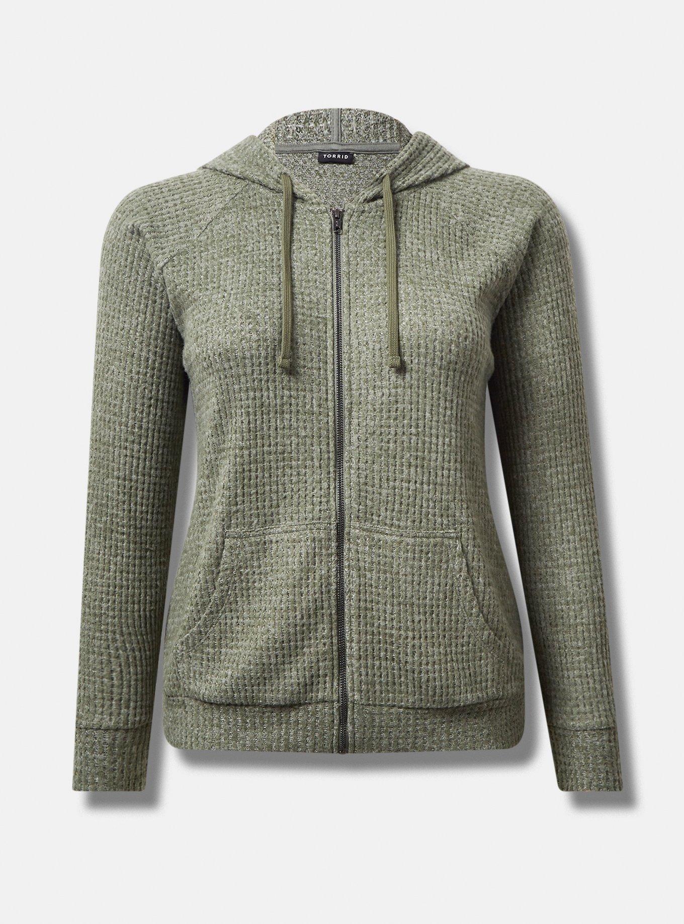 Plus Size - Brushed Waffle Raglan Zip Up Hoodie - Torrid