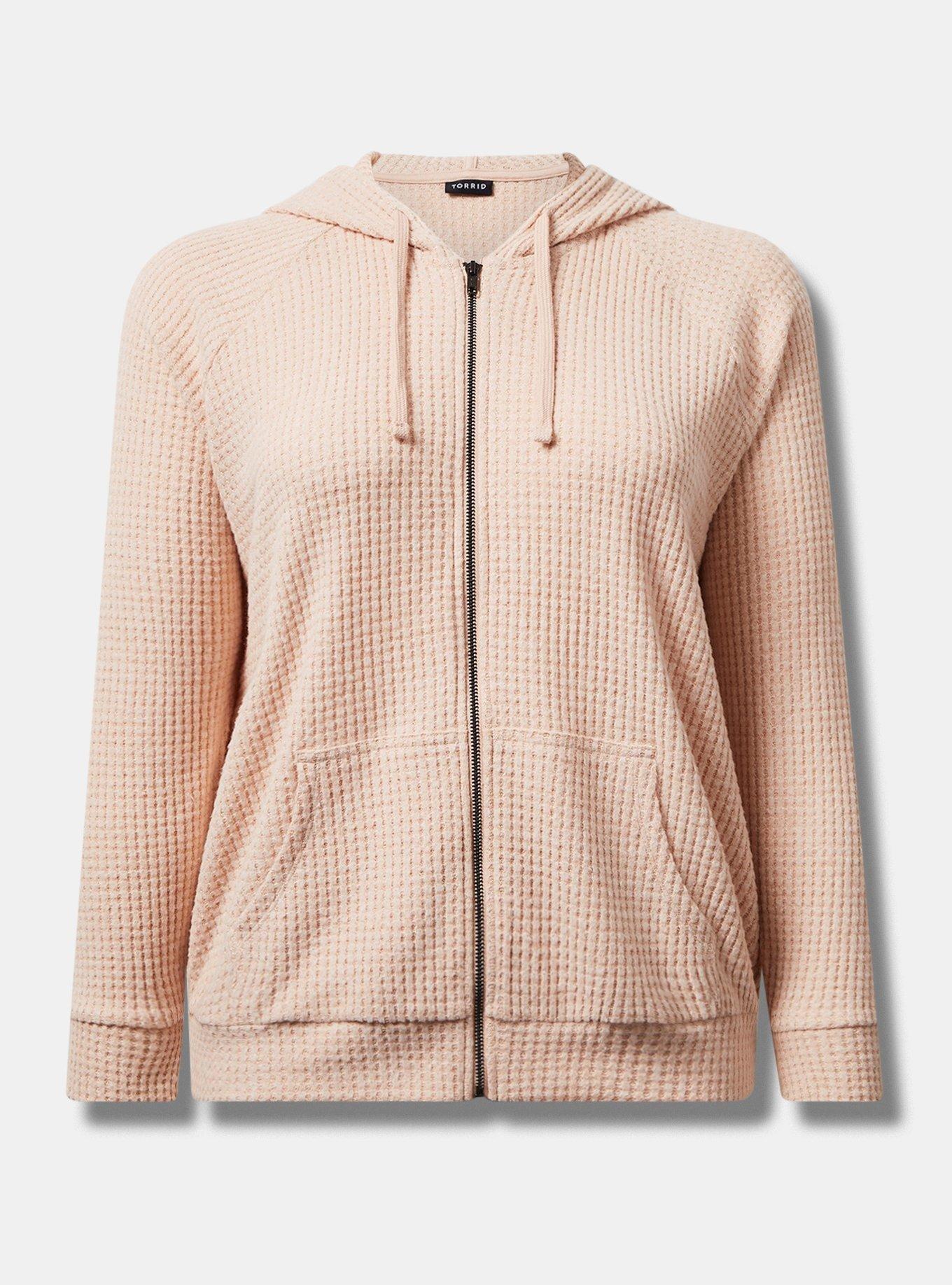 Plus Size - Brushed Waffle Raglan Zip Up Hoodie - Torrid