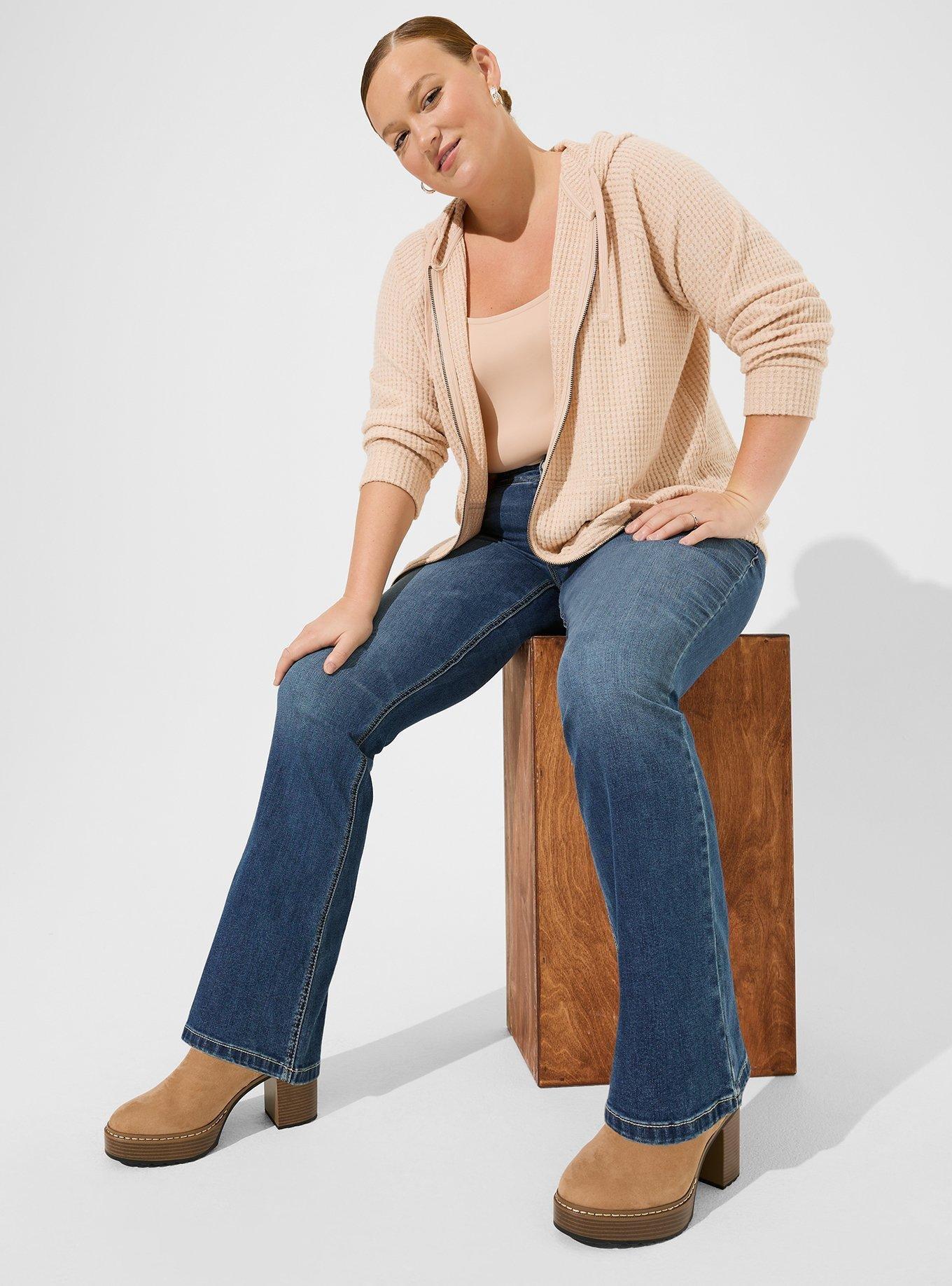 Plus Size - Brushed Waffle Raglan Zip Up Hoodie - Torrid