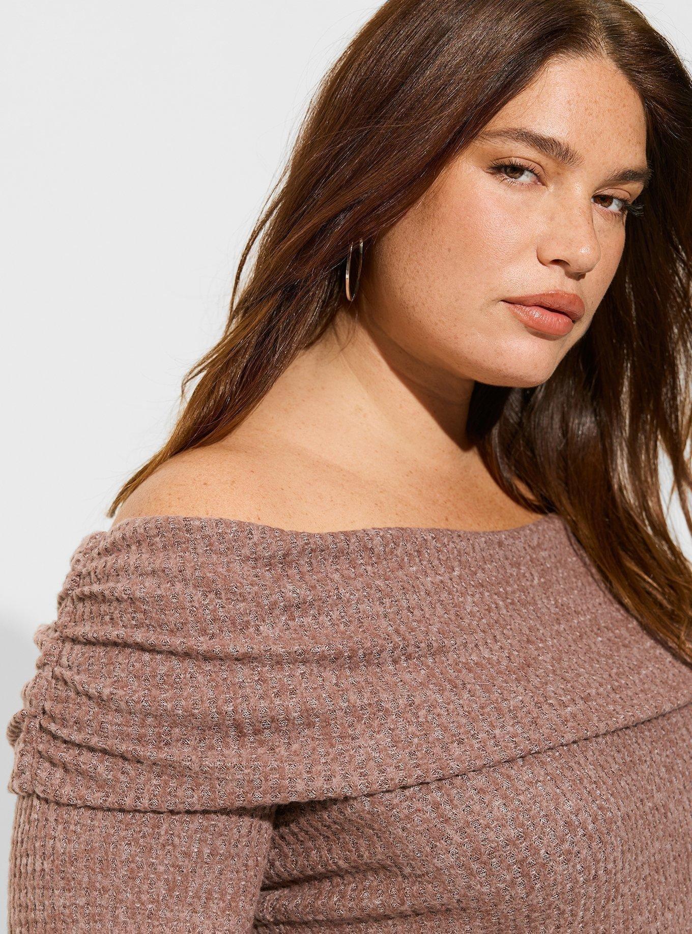 Plus Size - Brushed Waffle Off Shoulder Long Sleeve Top - Torrid
