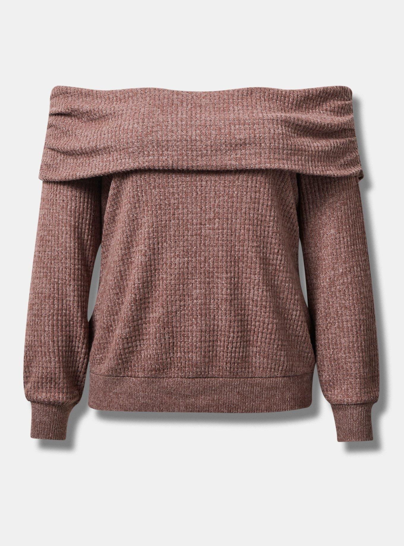 Plus Size - Brushed Waffle Off Shoulder Long Sleeve Top - Torrid