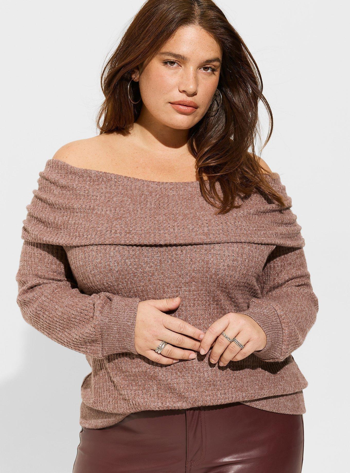 Plus Size - Brushed Waffle Off Shoulder Long Sleeve Top - Torrid