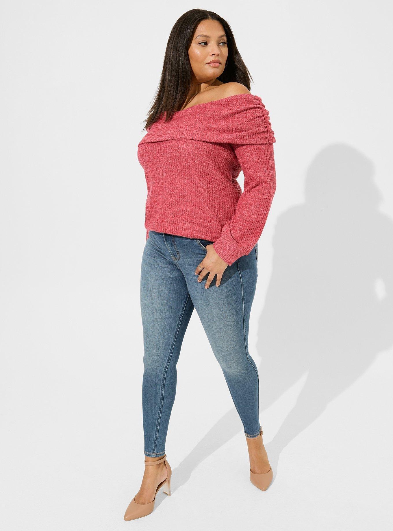 Plus Size - Brushed Waffle Off Shoulder Long Sleeve Top - Torrid