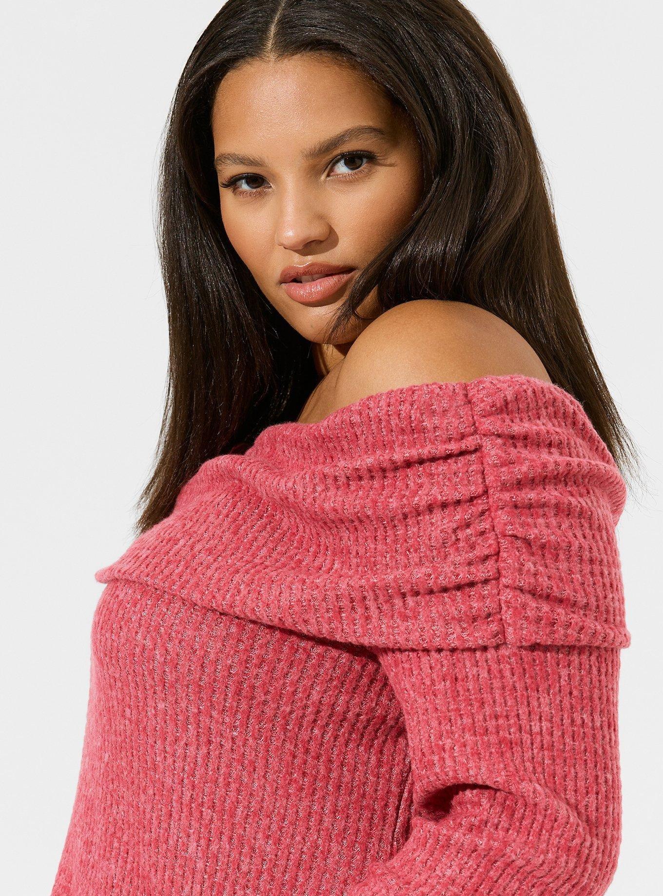 Plus Size - Brushed Waffle Off Shoulder Long Sleeve Top - Torrid