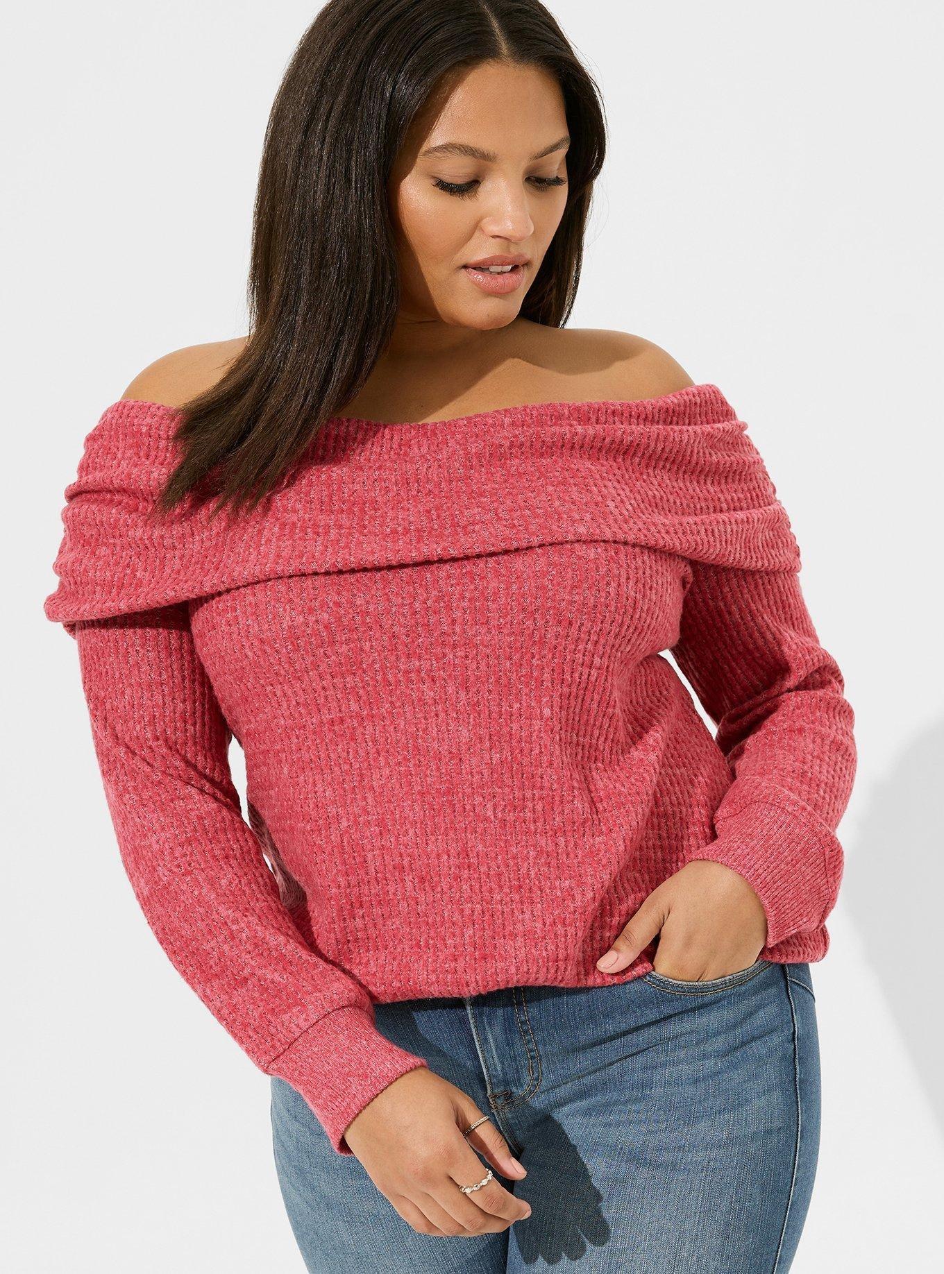 Plus Size - Brushed Waffle Off Shoulder Long Sleeve Top - Torrid