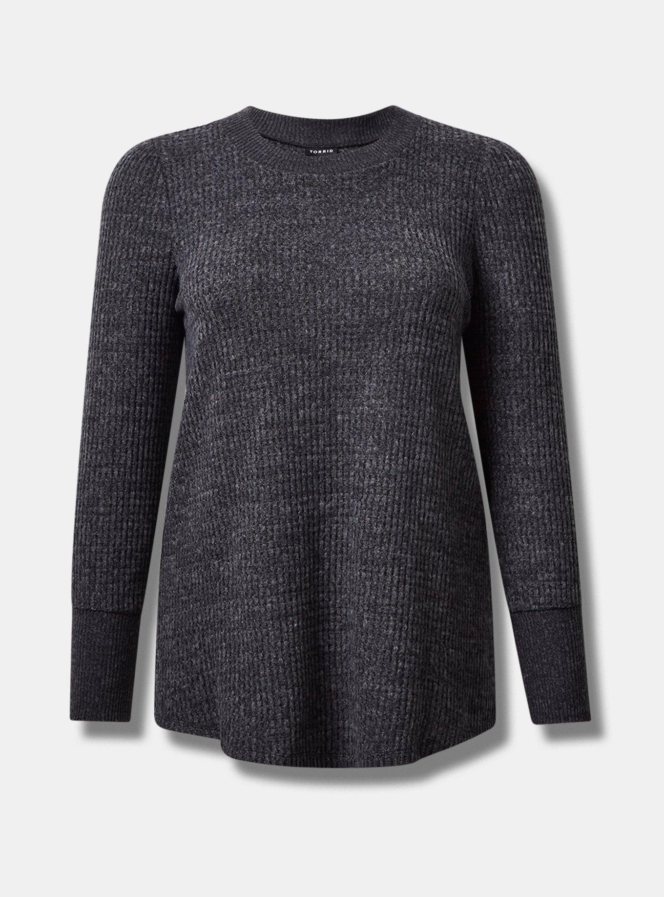 Plus Size - Brushed Waffle Crew Neck Puff Sleeve Tunic Top - Torrid