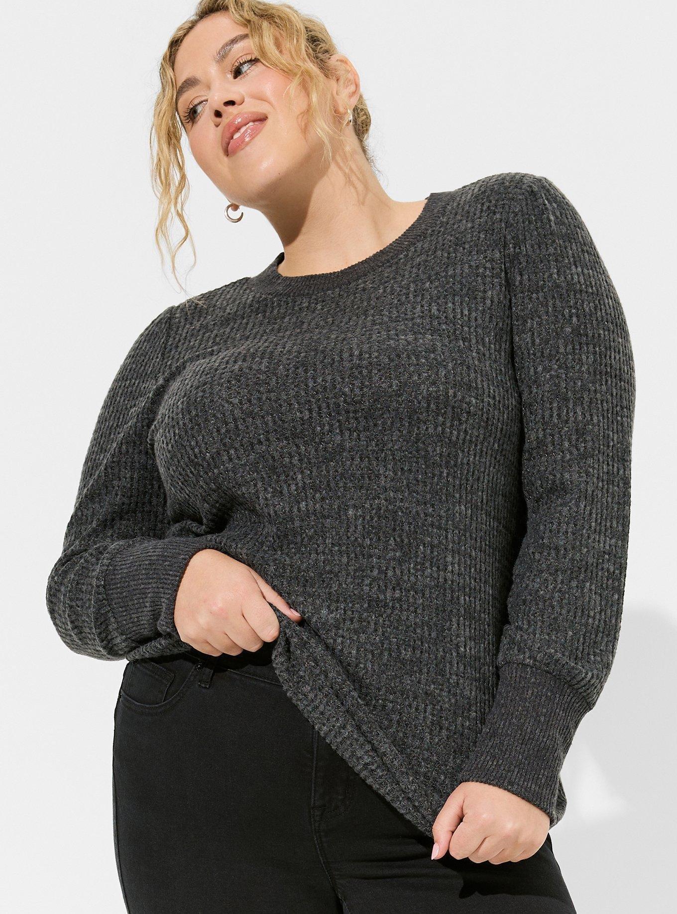 Plus Size - Brushed Waffle Crew Neck Puff Sleeve Tunic Top - Torrid
