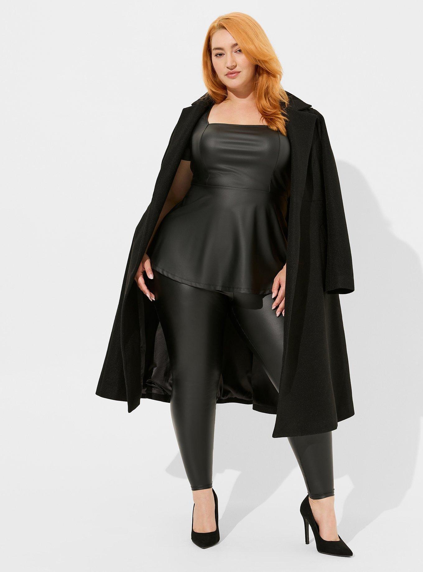 Plus Size - Faux Leather Square Neck Cap Sleeve Pleated Peplum Top - Torrid