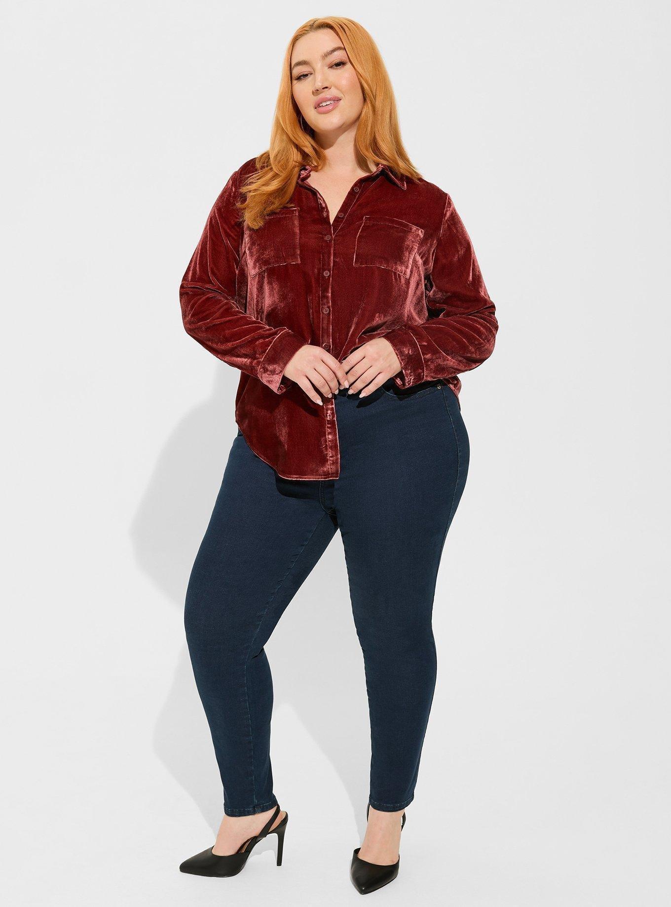 Plus Size - Madison Velvet Button Up Long Sleeve Shirt - Torrid