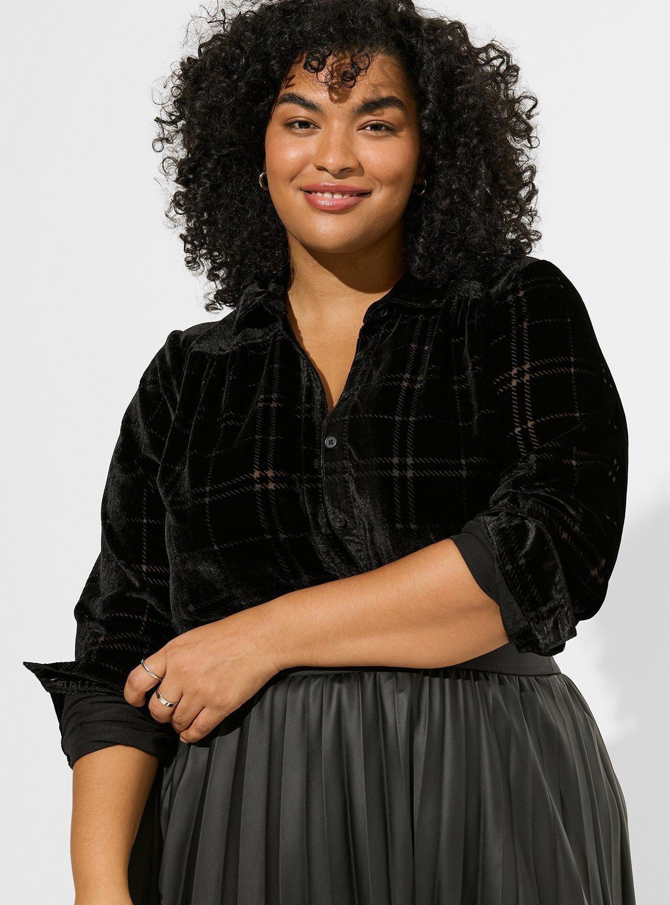 Plus Size - Madison Velvet Burnout Button Up Shirt - Torrid