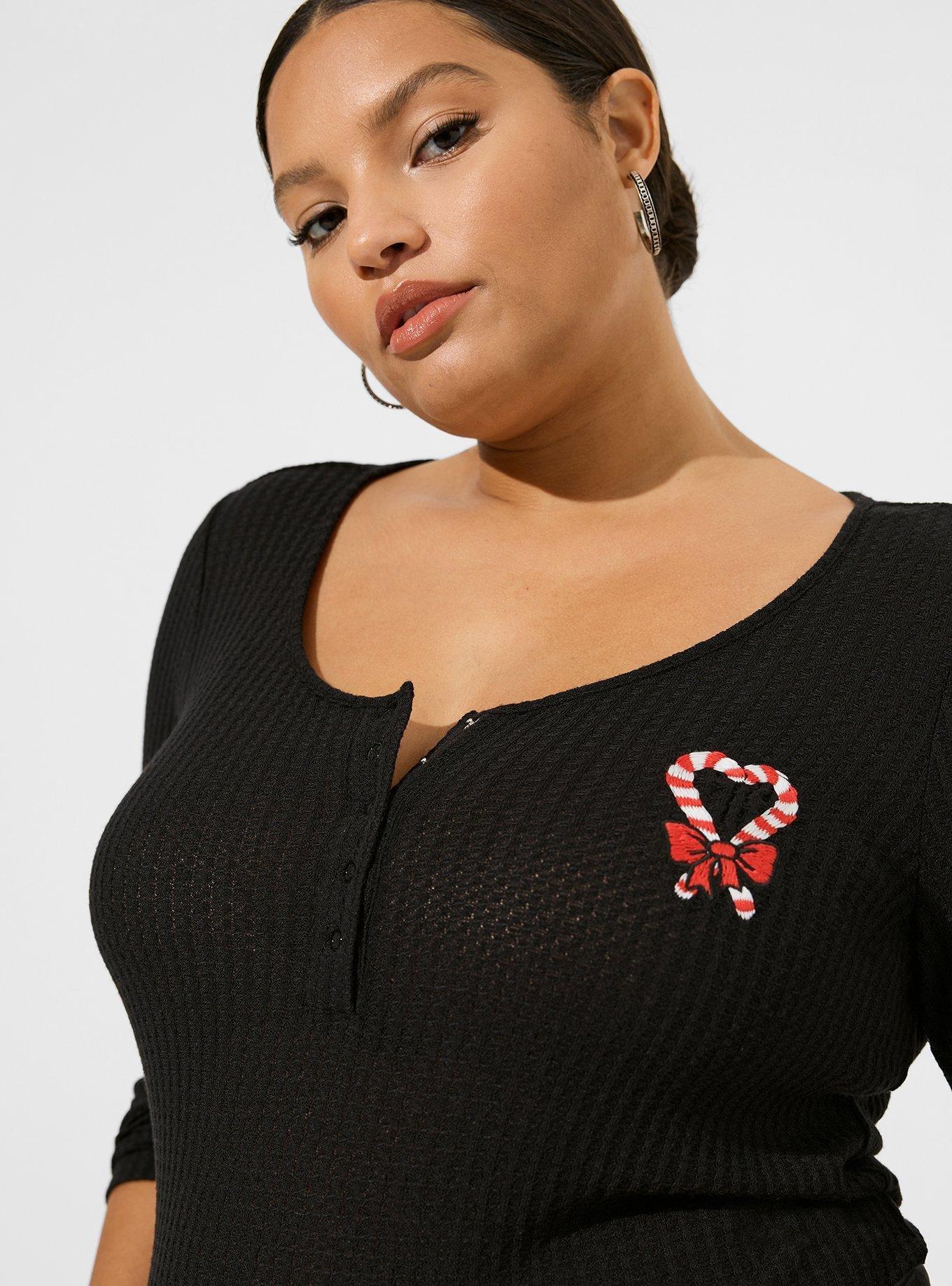 Plus Size - Candy Cane Classic Fit Waffle Snap Front Long Sleeve Tee ...