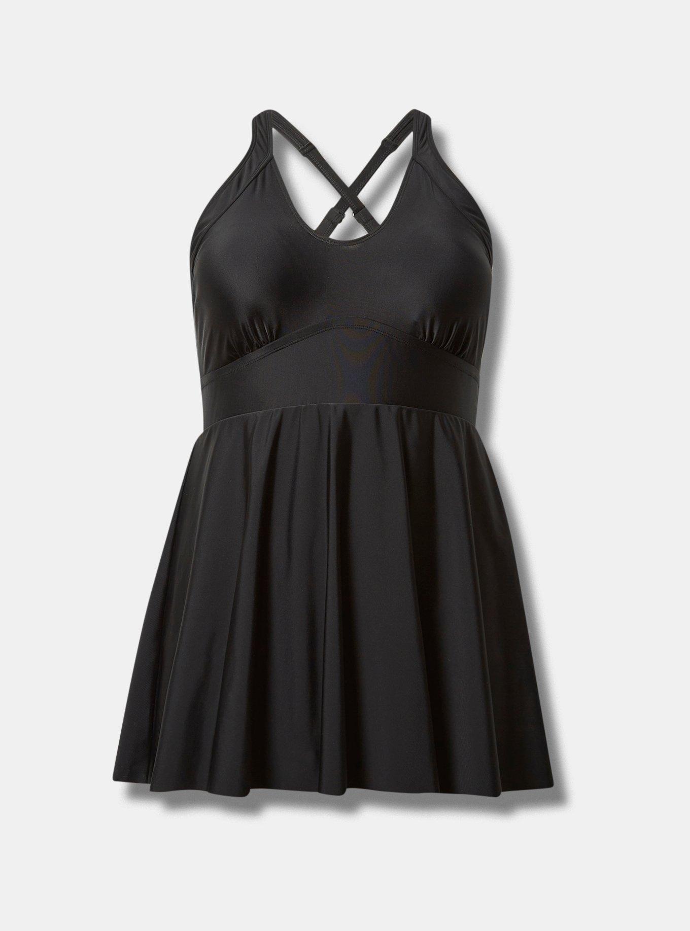 Plus Size - Wireless Cutout Halter Mid Length Swim Dress With Brief ...