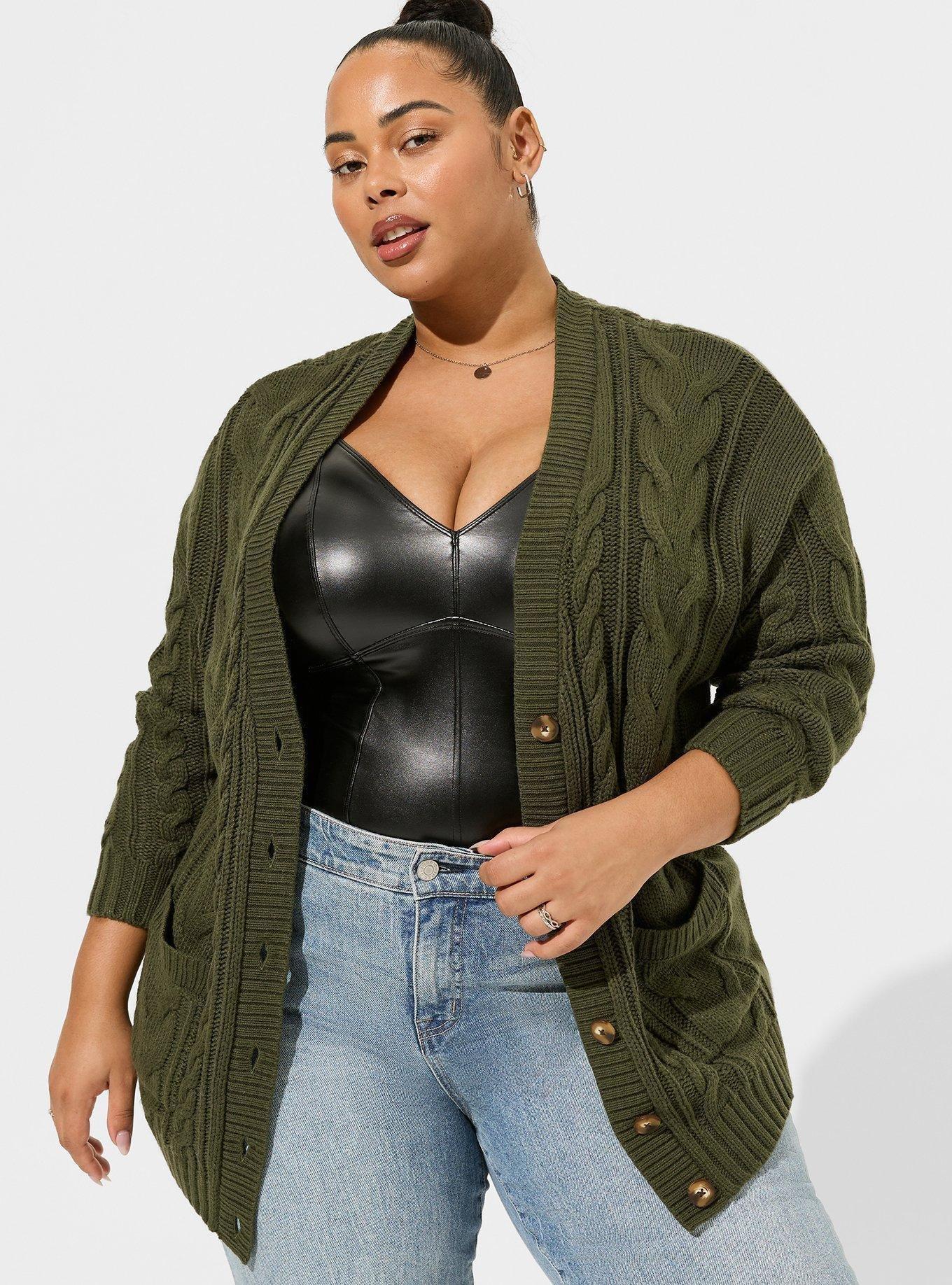 Plus Size - Cable Boyfriend Cardigan V-Neck Sweater - Torrid