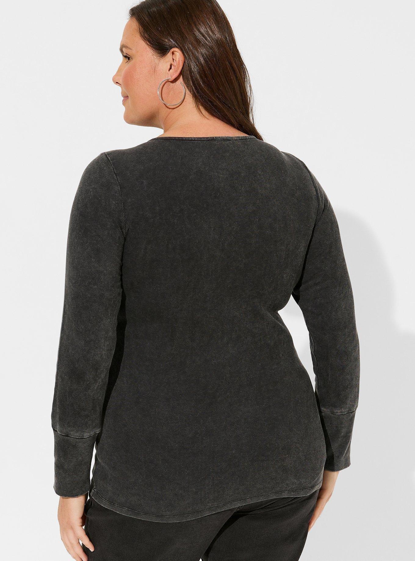 Plus Size - Cotton Modal Rib Lace V-Neck Long Sleeve Henley Top - Torrid