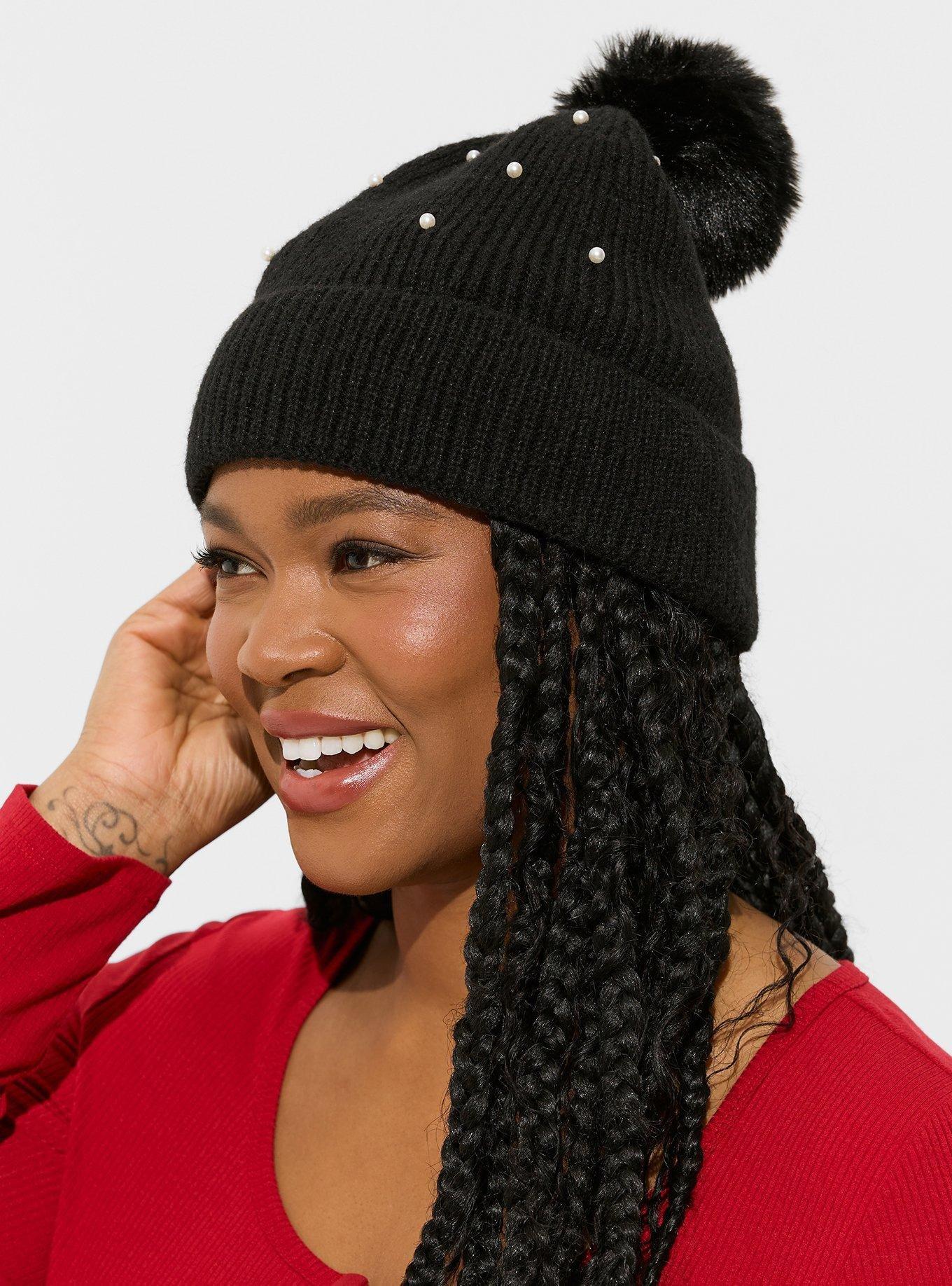 Plus Size - All Over Pearl Cuff Pom Beanie - Torrid