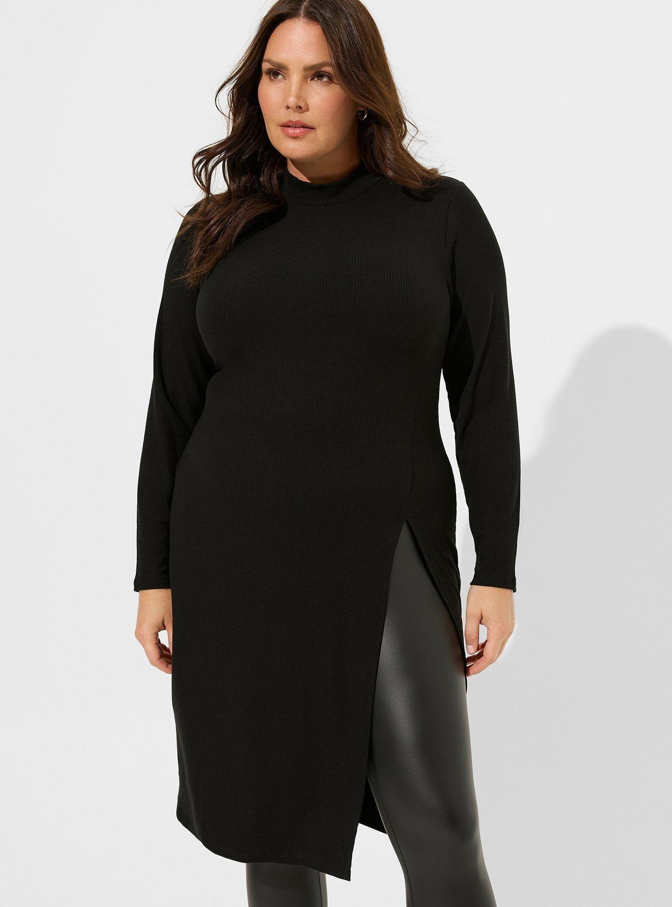 Plus Size - Fitted Super Soft Ribbed Mock Neck Asymmetrical Hem Top ...