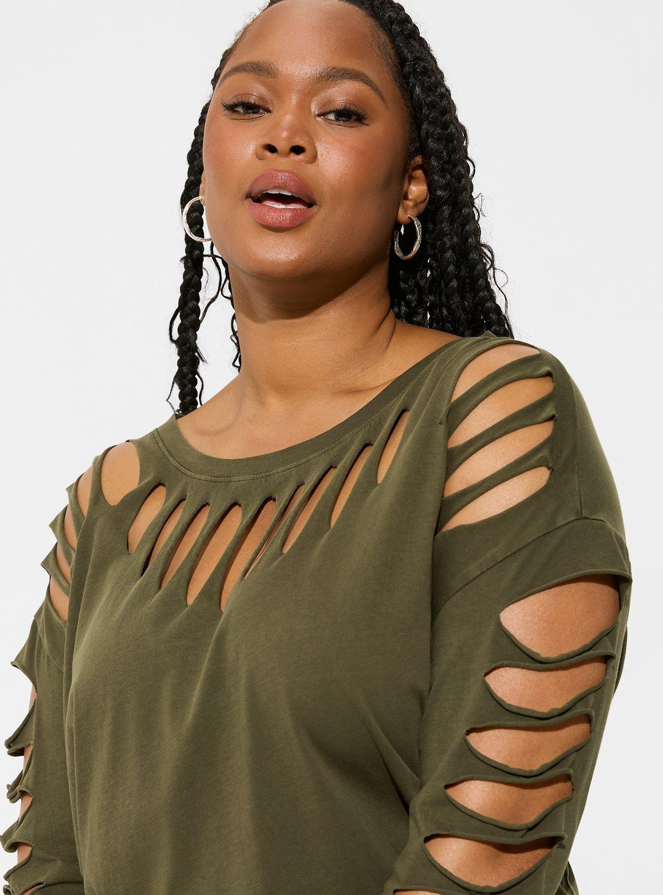Plus Size - Vintage Cotton Jersey Crew Neck Cutout Long Sleeve Tee - Torrid