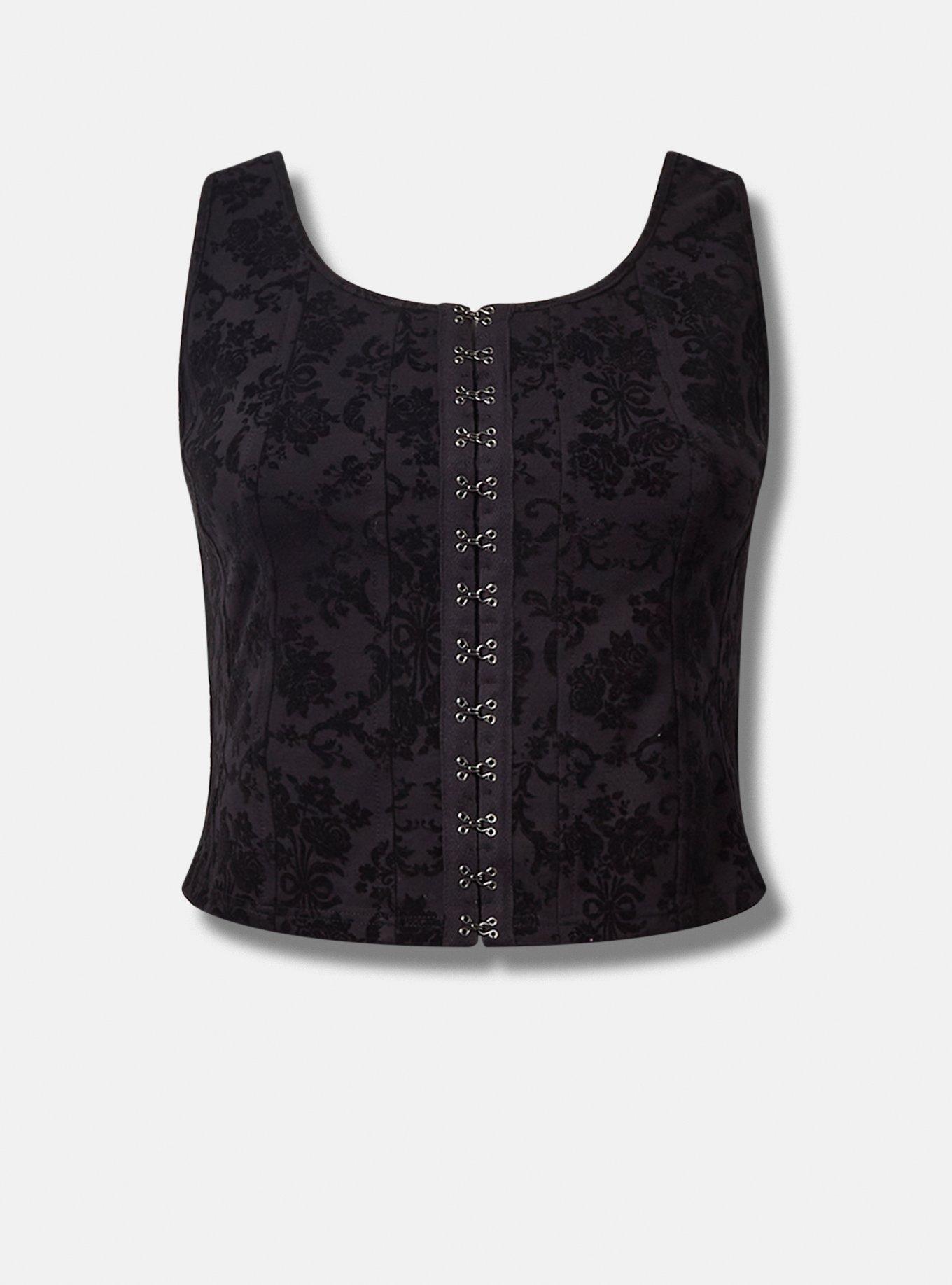Plus Size - Flocked Ponte Scoop Neck Hook And Eye Corset - Torrid