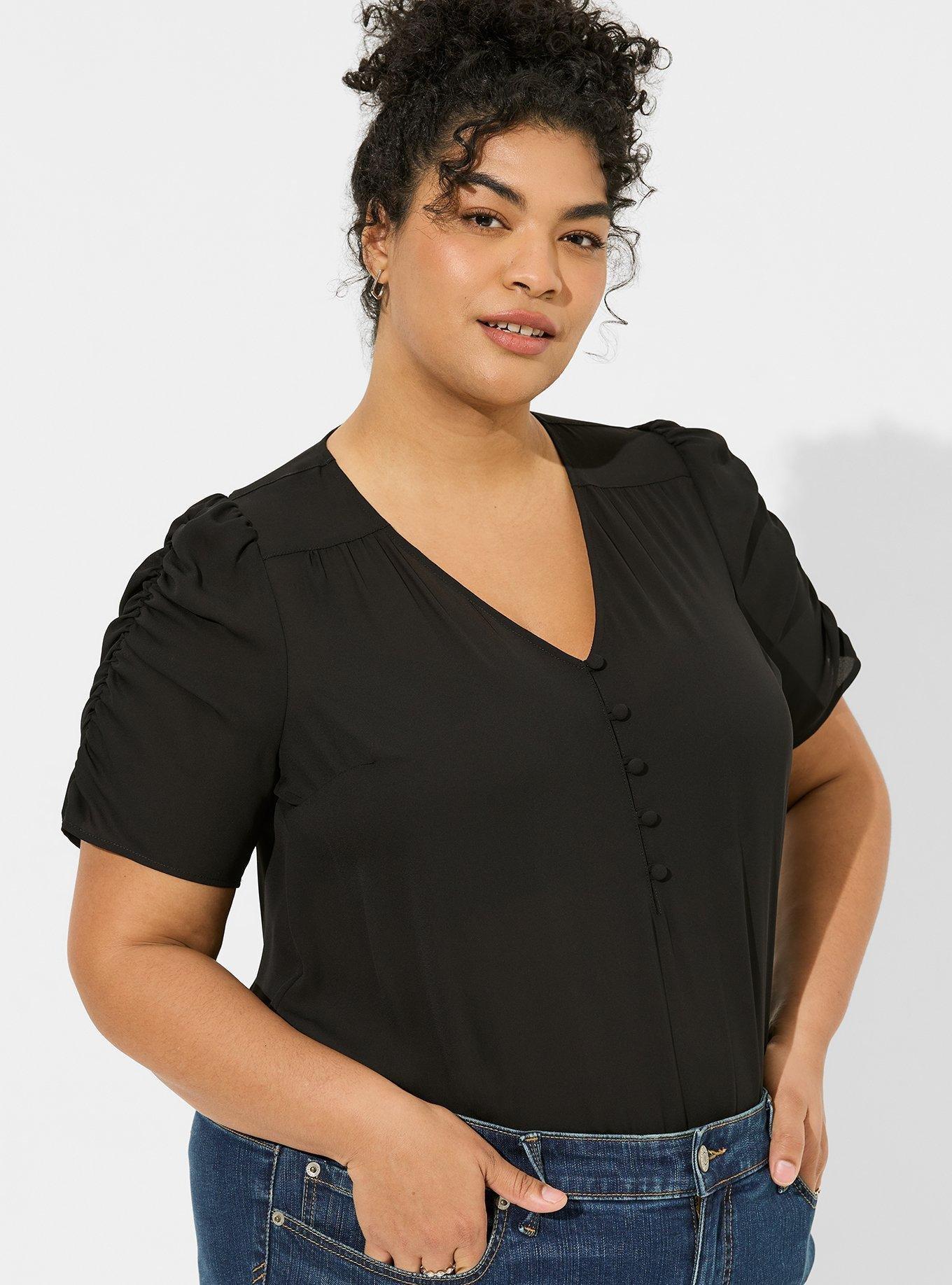 Plus Size - Harper Georgette V-Neck Ruched Sleeve Blouse - Torrid