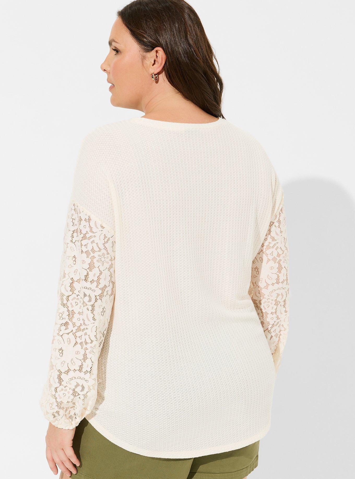 Plus Size - Waffle Crew Neck Drop Shoulder Lace Top - Torrid