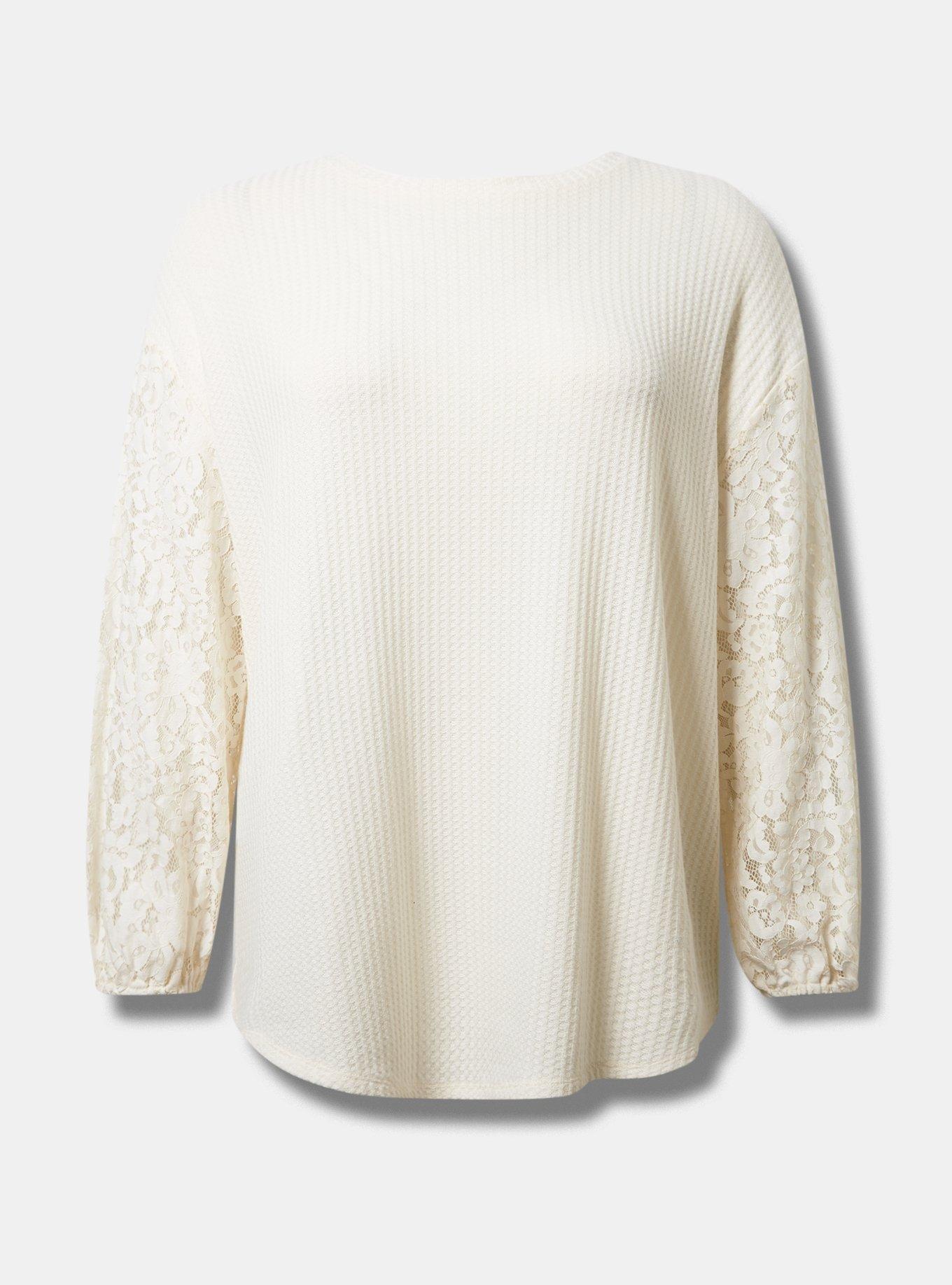 Plus Size - Waffle Crew Neck Drop Shoulder Lace Top - Torrid