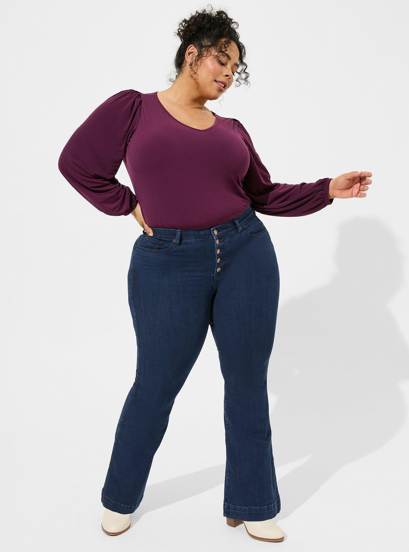 Plus Size - Studio Knit V-Neck Puff Long Sleeve Top - Torrid