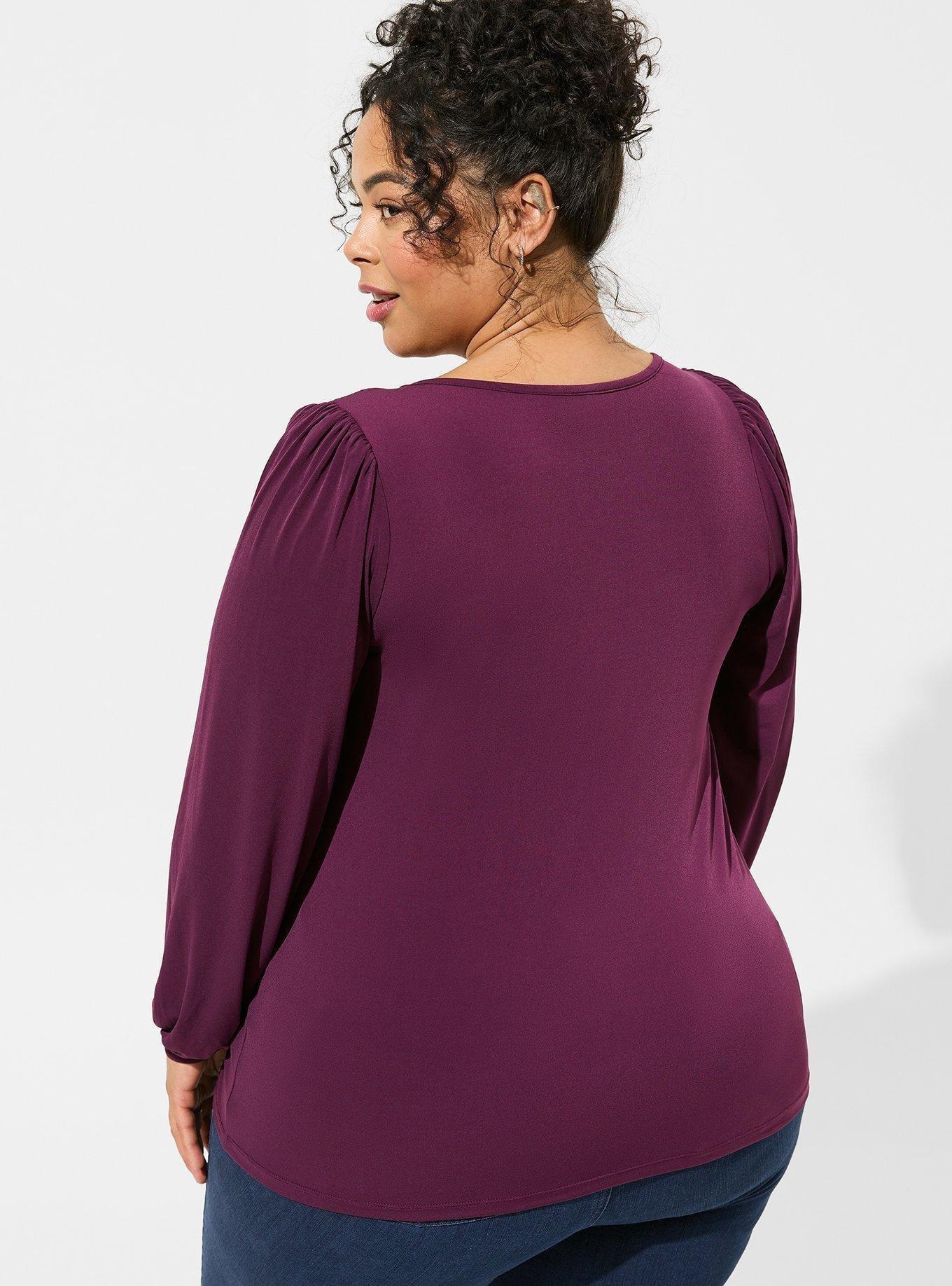 Plus Size - Studio Knit V-Neck Puff Long Sleeve Top - Torrid