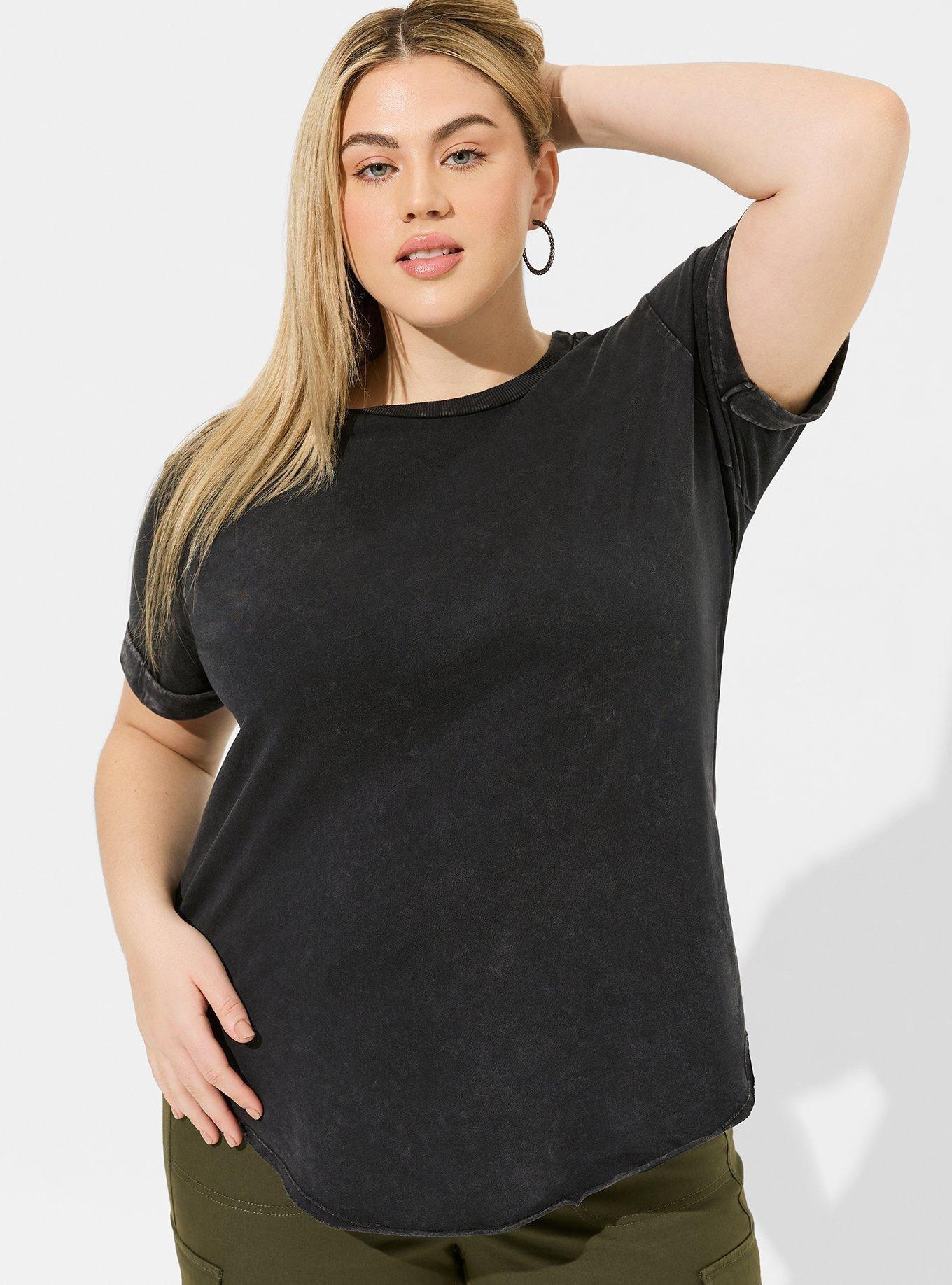 Plus Size - Vintage Cotton Jersey Crew Neck Heart Raw Side Slit Tee ...