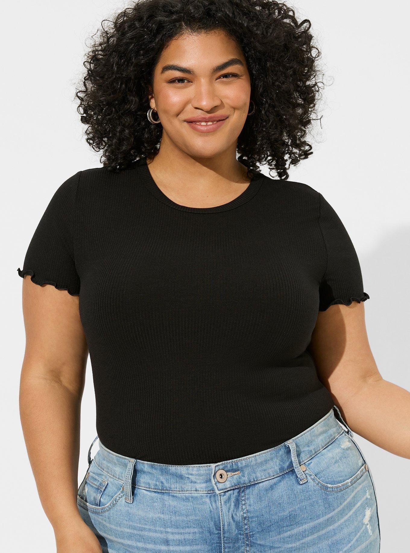 Plus Size - Super Soft Rib Crew Neck Lettuce Edge Tee - Torrid