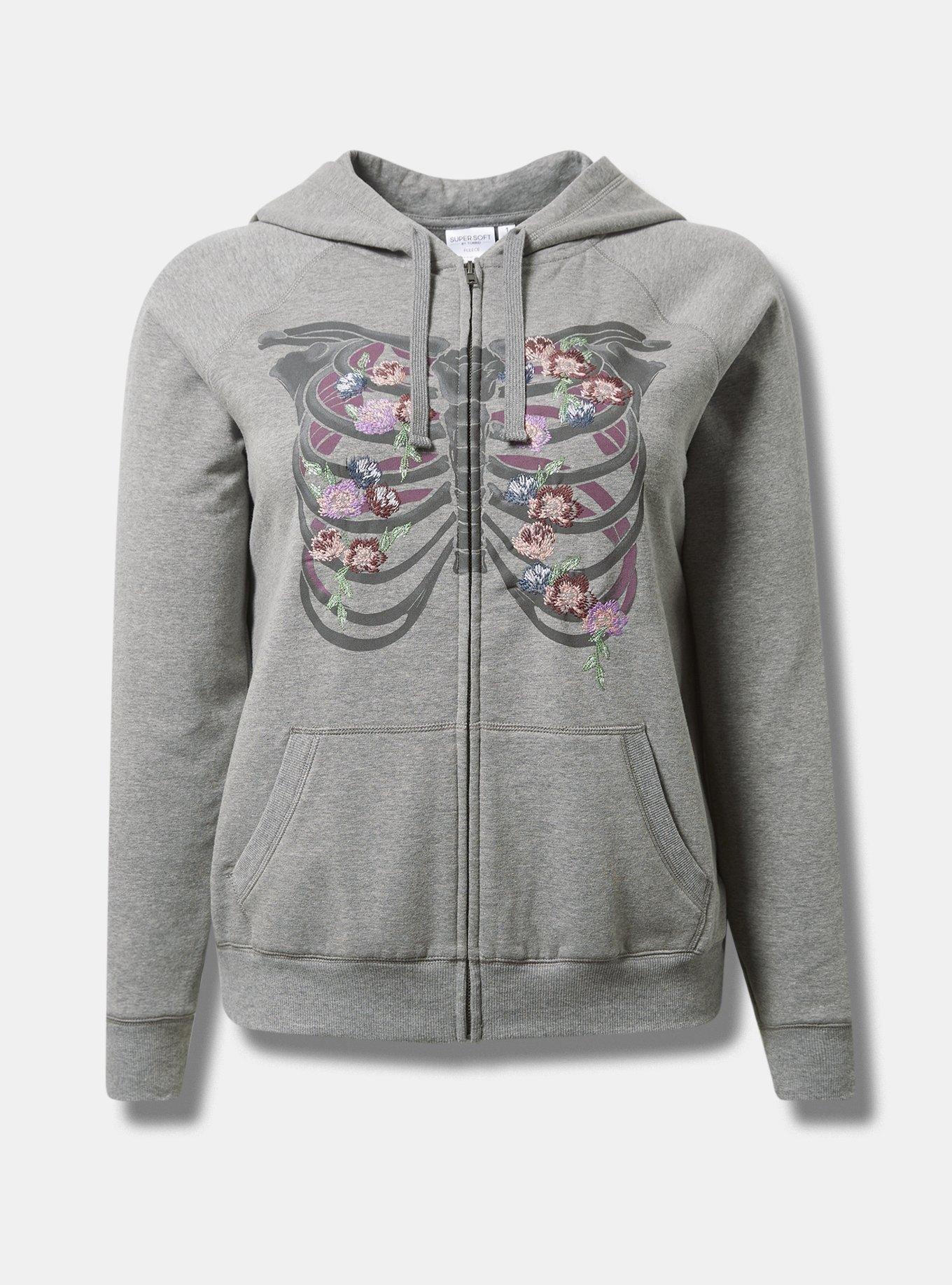 Plus Size - Skeleton Rib Super Soft Fleece Zip Hoodie - Torrid
