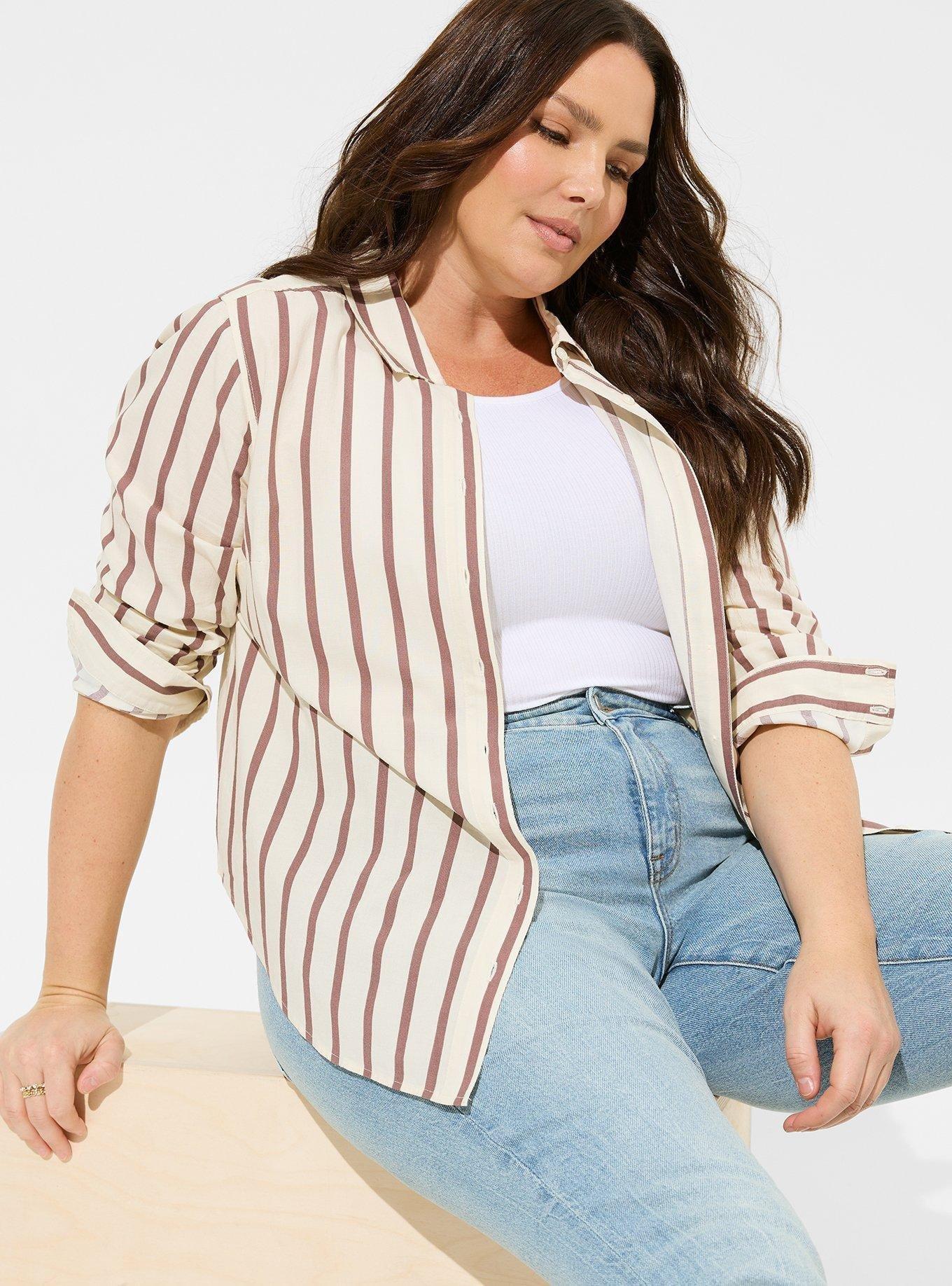 Plus Size - Lizzie Cotton Button Up Long Sleeve Shirt - Torrid
