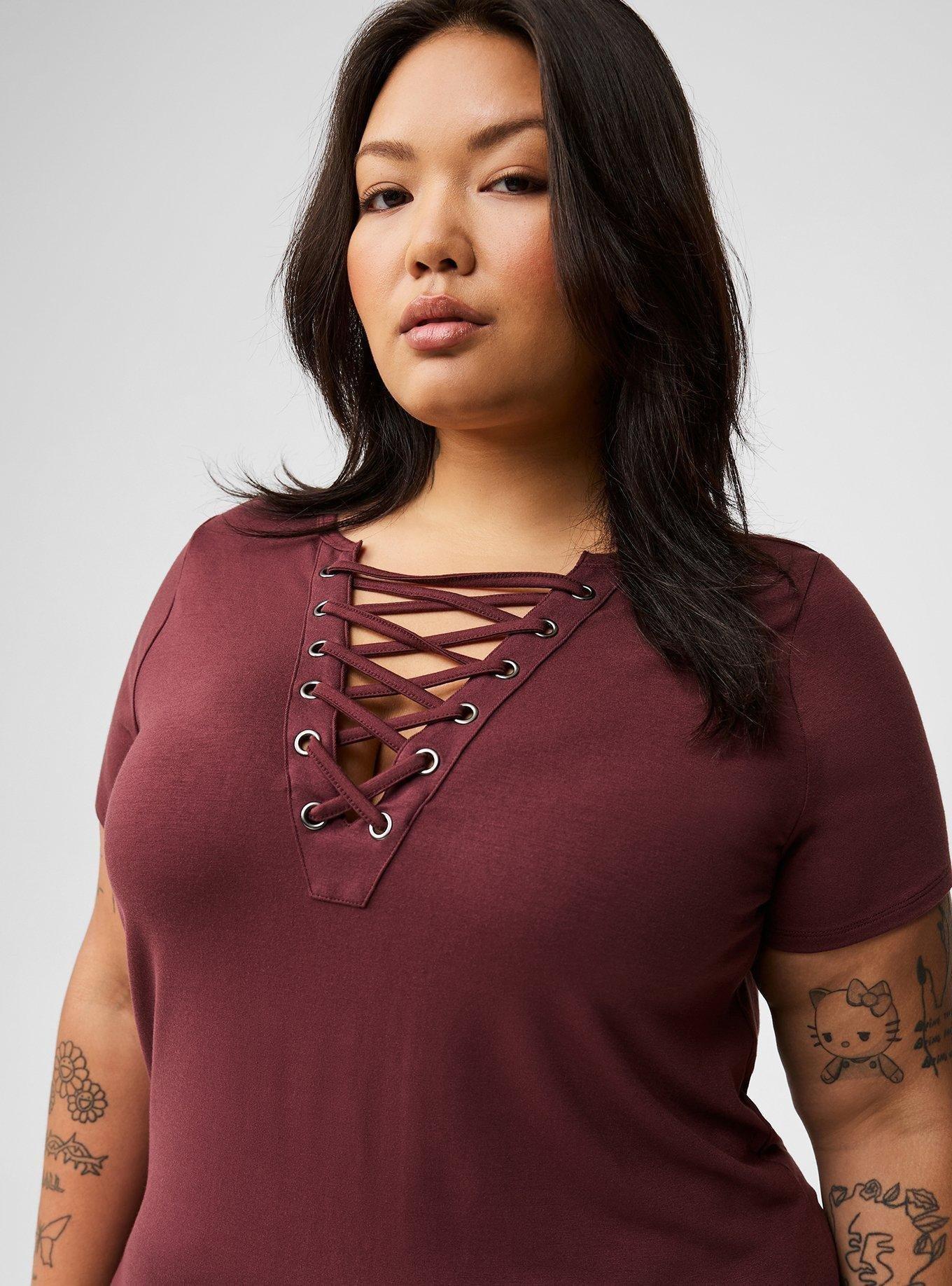 Plus Size - Mini Jersey Lace Up Shift Slit Dress - Torrid