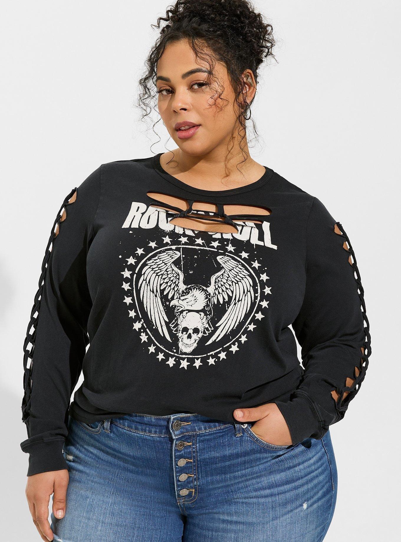 Plus Size - Rock Classic Fit Heritage Jersey Slash Long Sleeve Tee - Torrid
