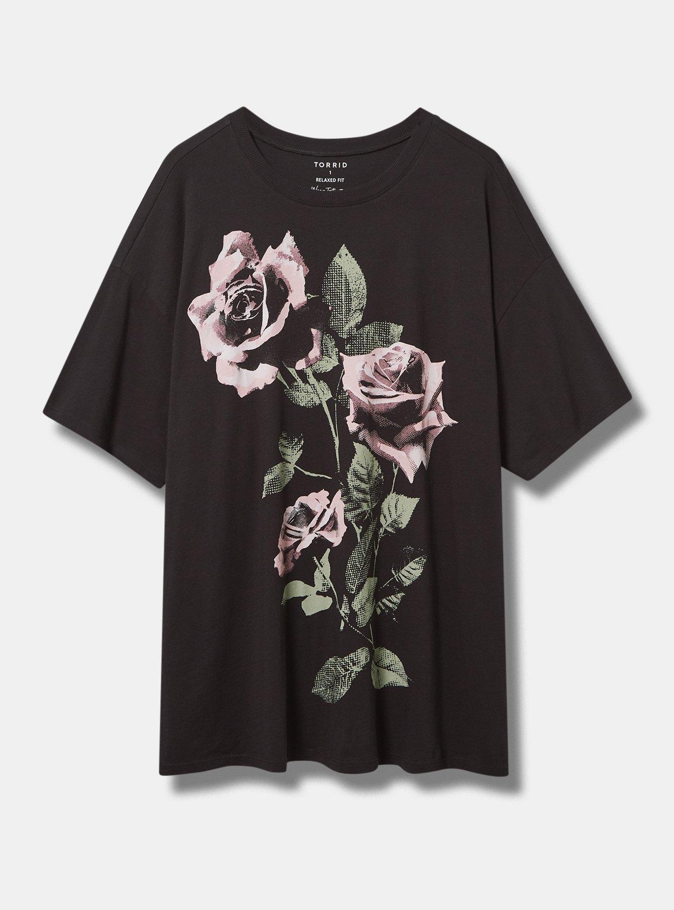 Plus Size - Big Roses Oversized Fit Cotton Crew Neck Tee - Torrid