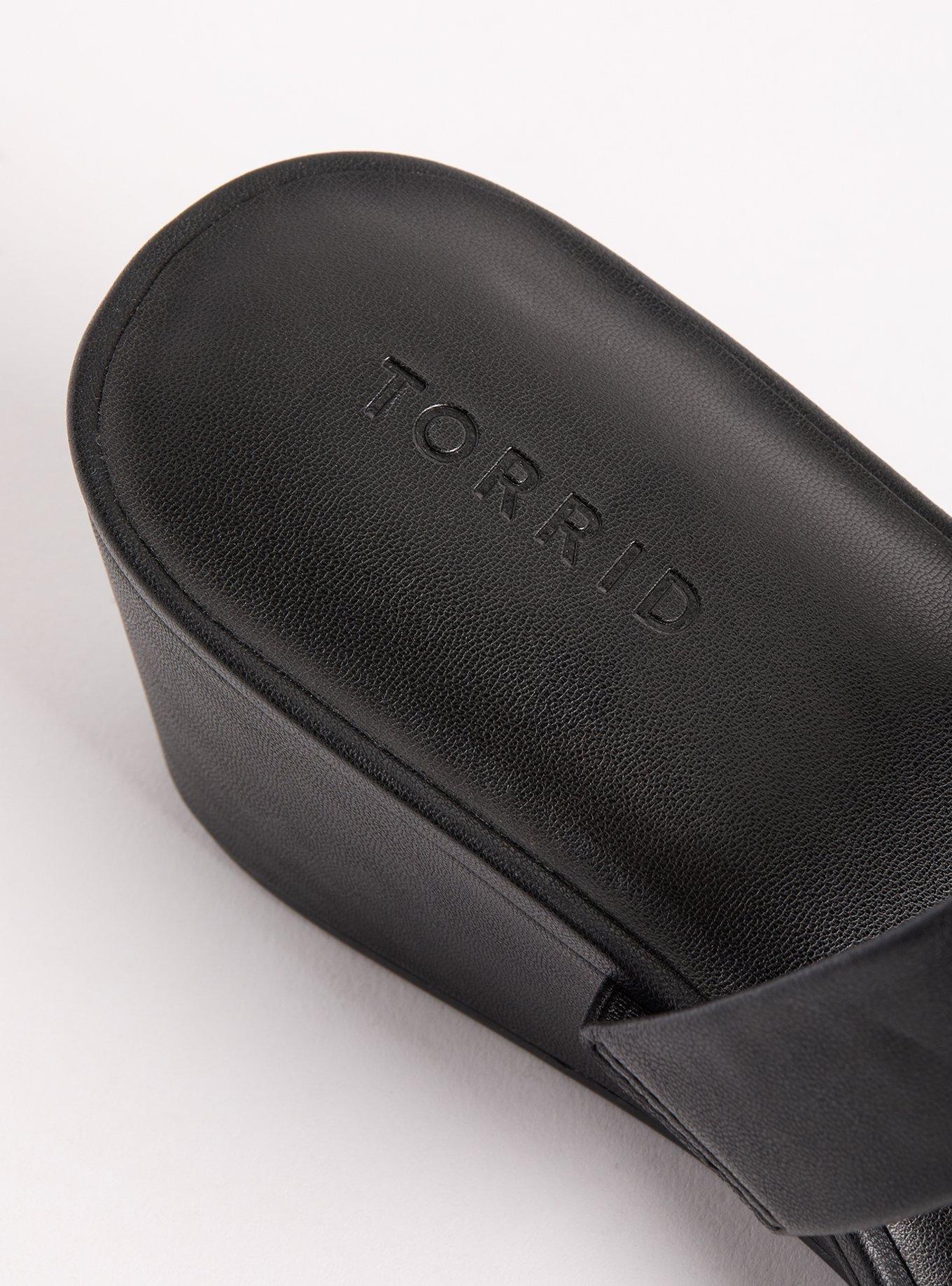 Plus Size - Thin Double Band Wedge Sandal - Black (WW) - Torrid