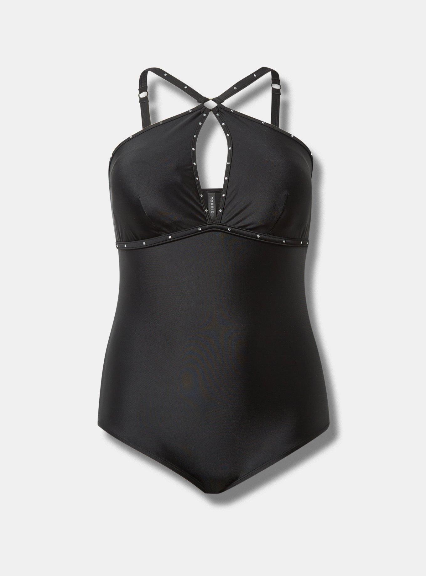 Plus Size - Wireless Halter Rhinestone One Piece Swimsuit - Torrid