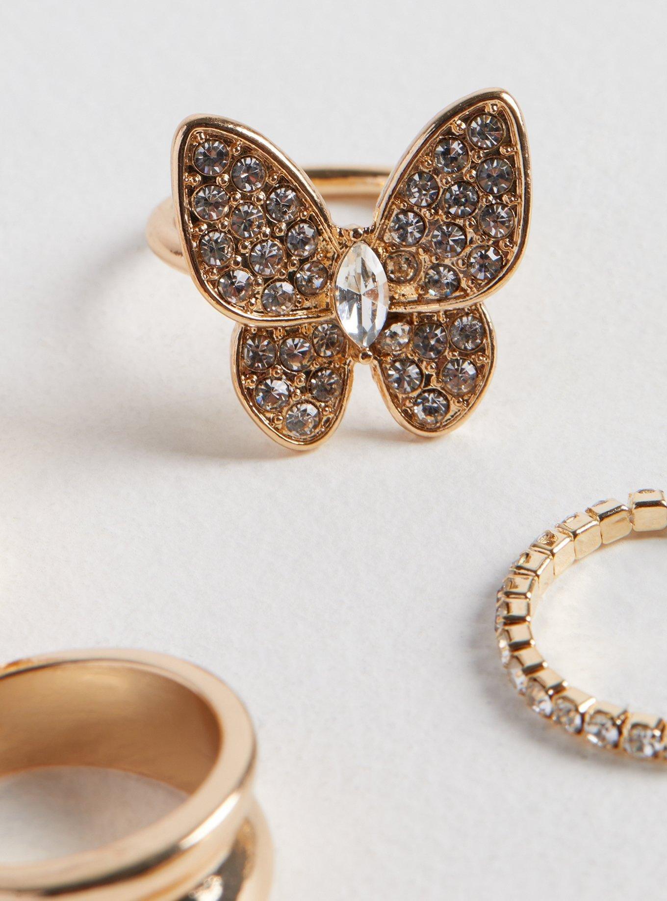 Plus Size - Pave Butterfly Ring Set - Torrid