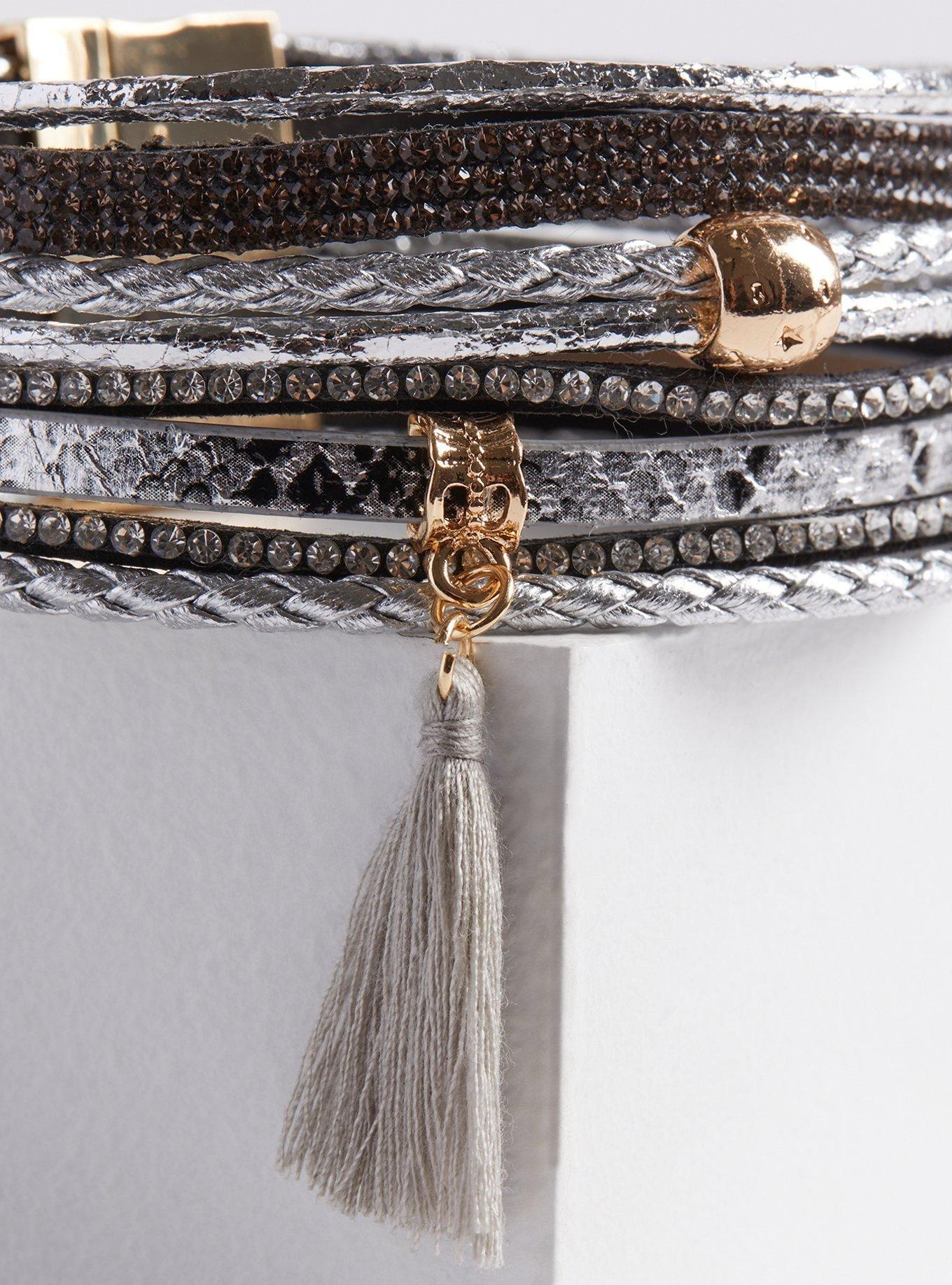 Plus Size - Rhinestone Braided Magnetic Bracelet - Torrid