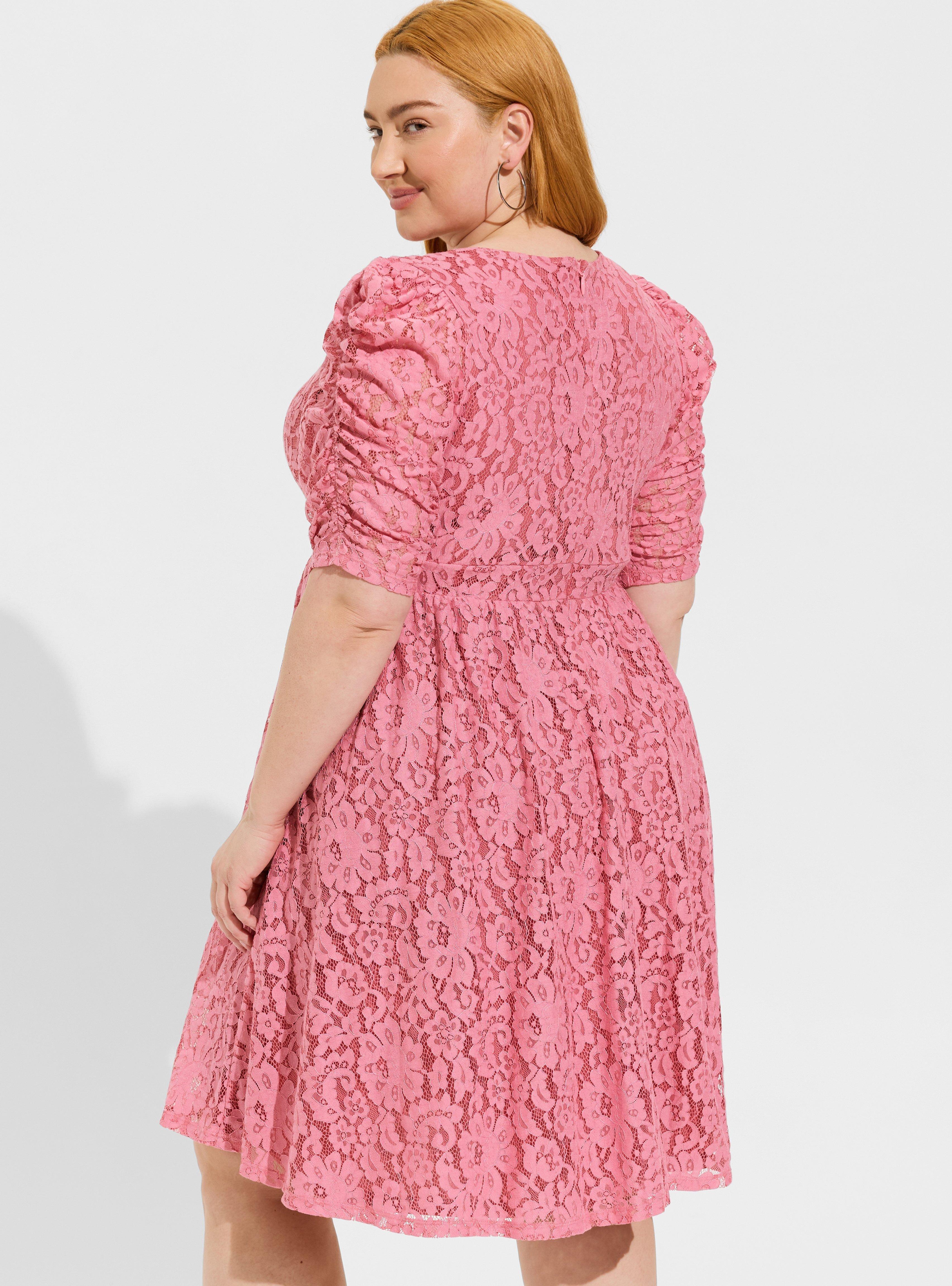 Plus Size - Mini Stretch Lace Ruched Sleeve Skater Dress - Torrid