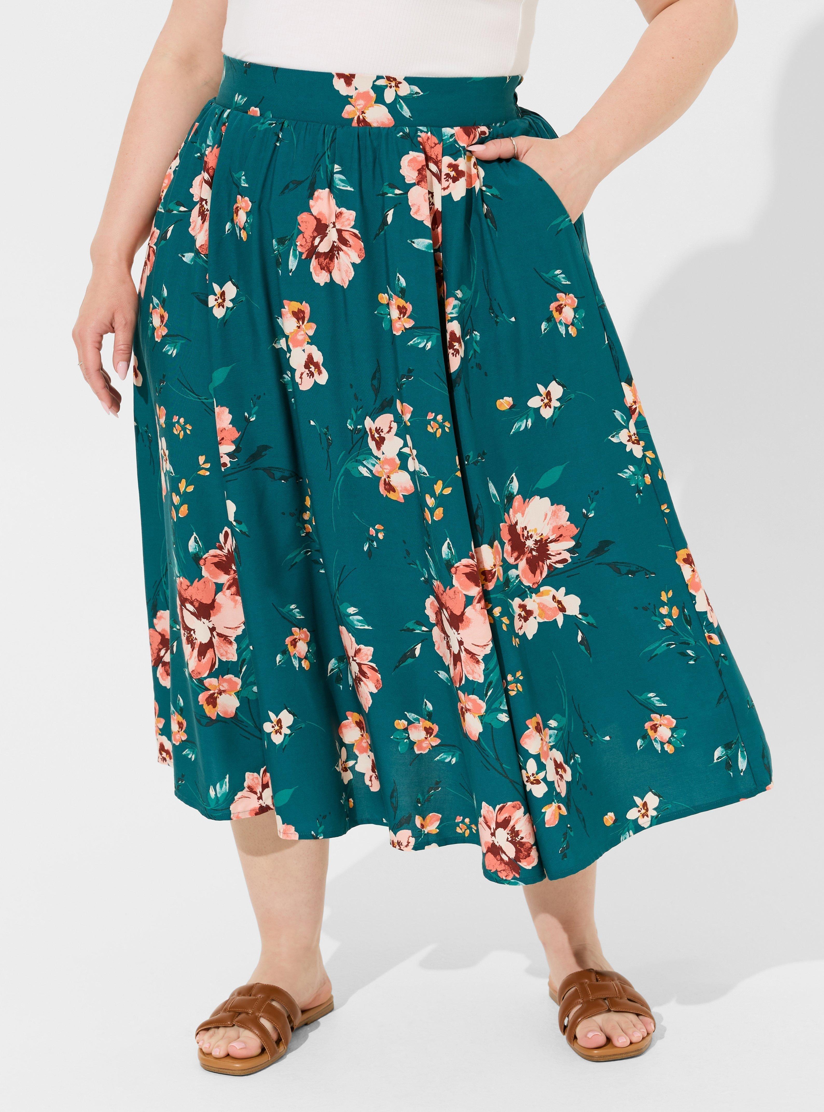 Plus Size - Tea Length Challis A-line Skirt - Torrid