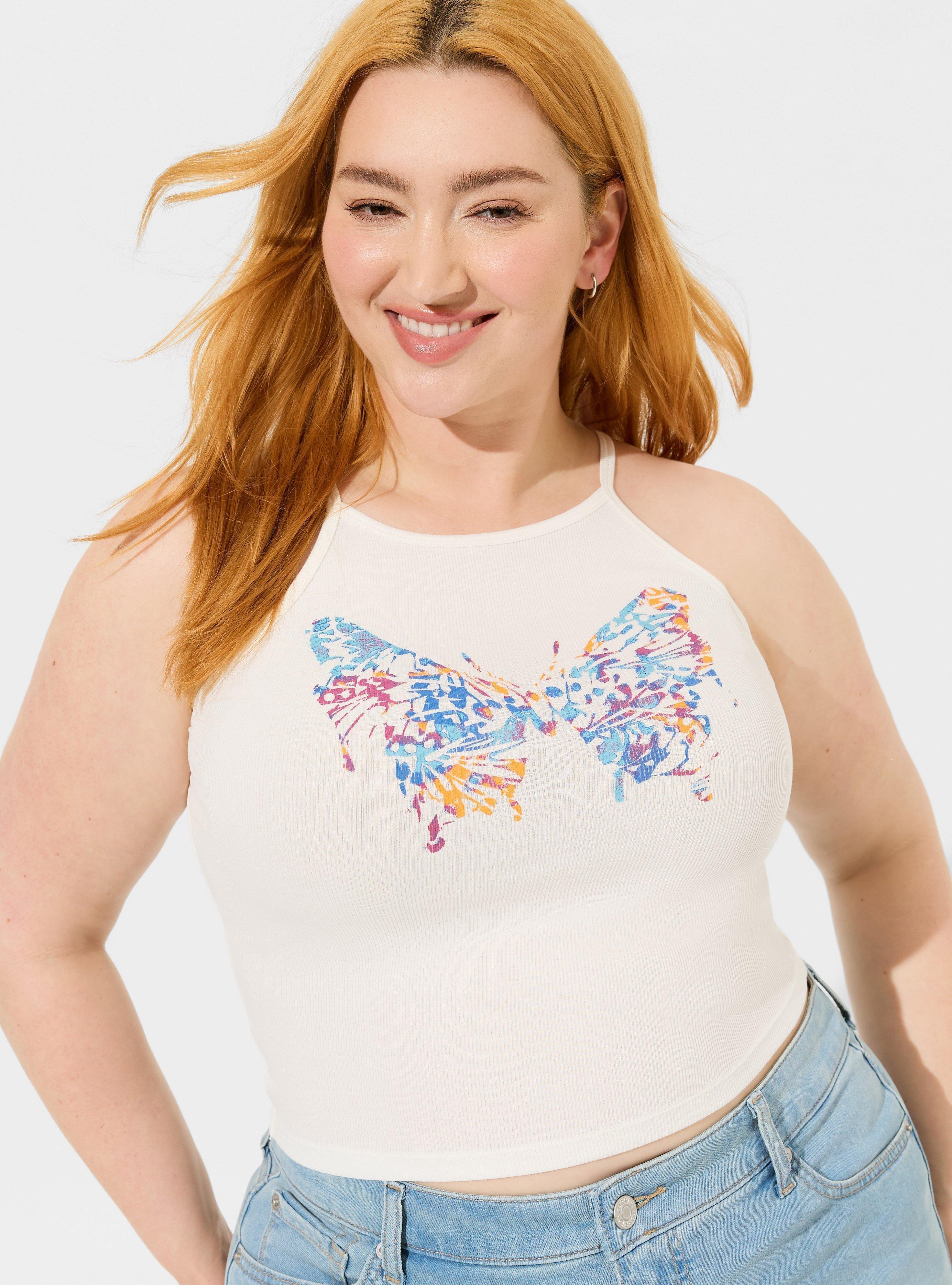 Plus Size - Butterfly Everyday Rib Goddess Neck Crop Top - Torrid