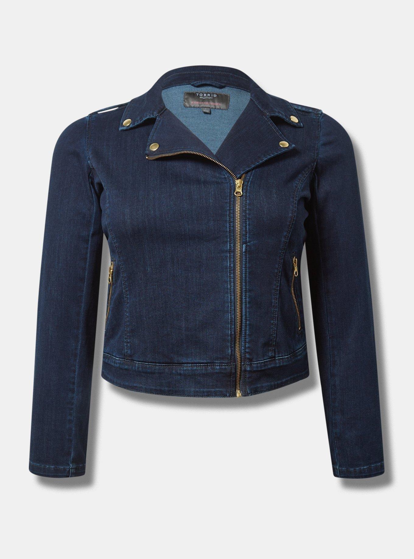 Plus Size - Denim Vintage Stretch Moto Jacket - Torrid