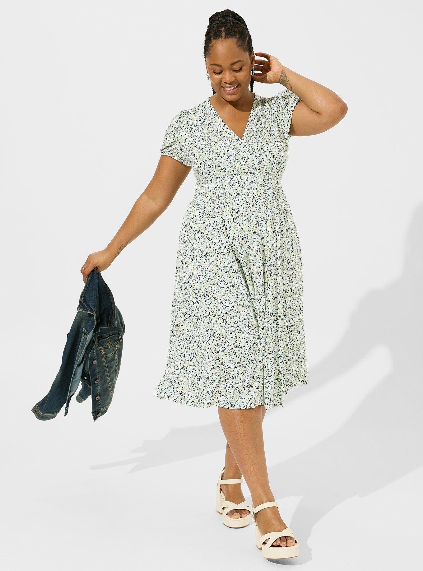 Plus Size - Midi Challis Smocked Waist Surplice Dress - Torrid